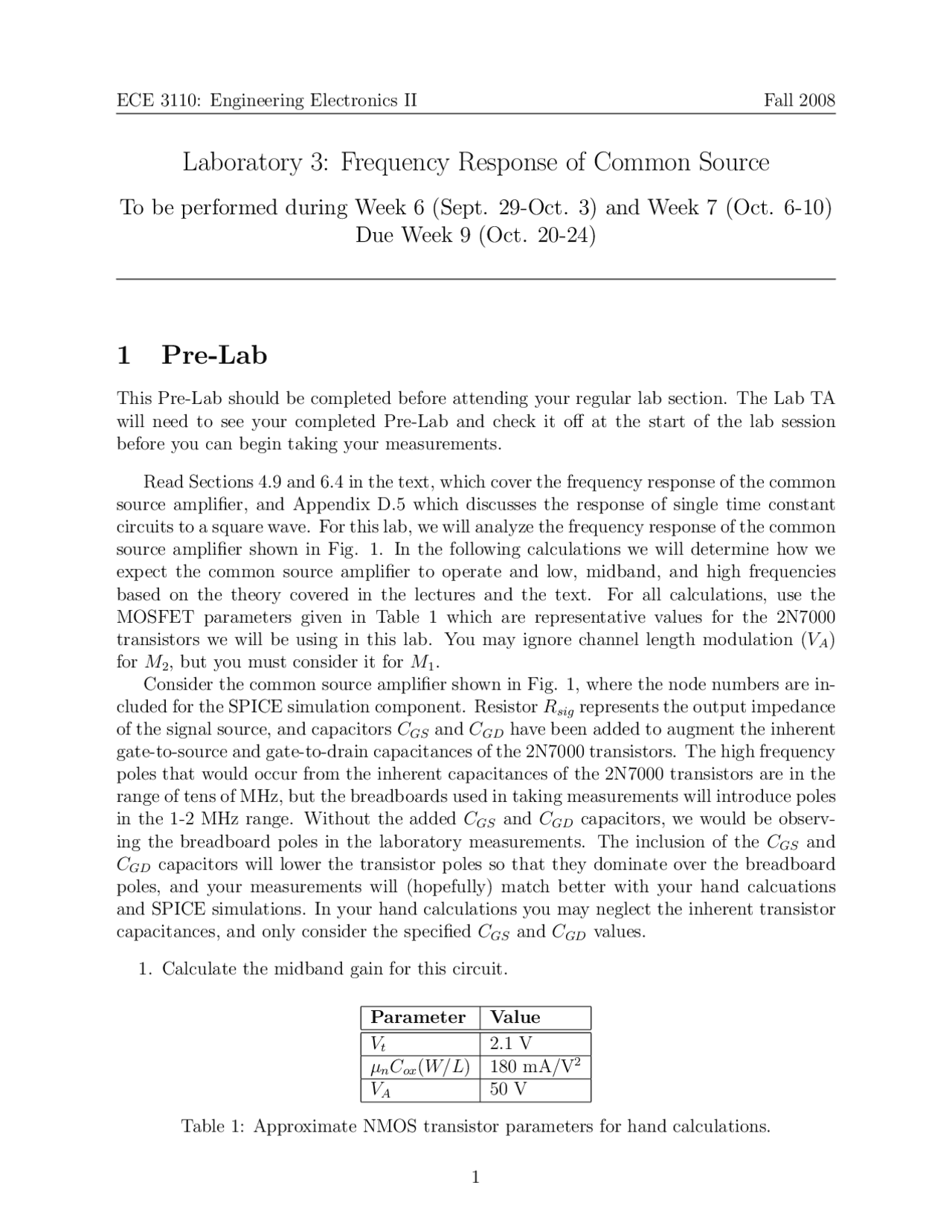 Laboratory 3 Frequency Response Of Common Source Ece 3110 Docsity