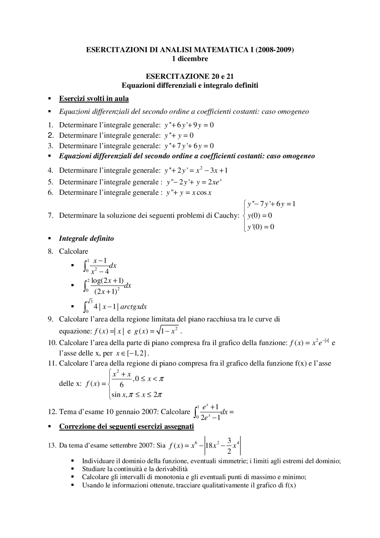 Analisi Matematica 1 Esercitazione 20 E 21 Docsity