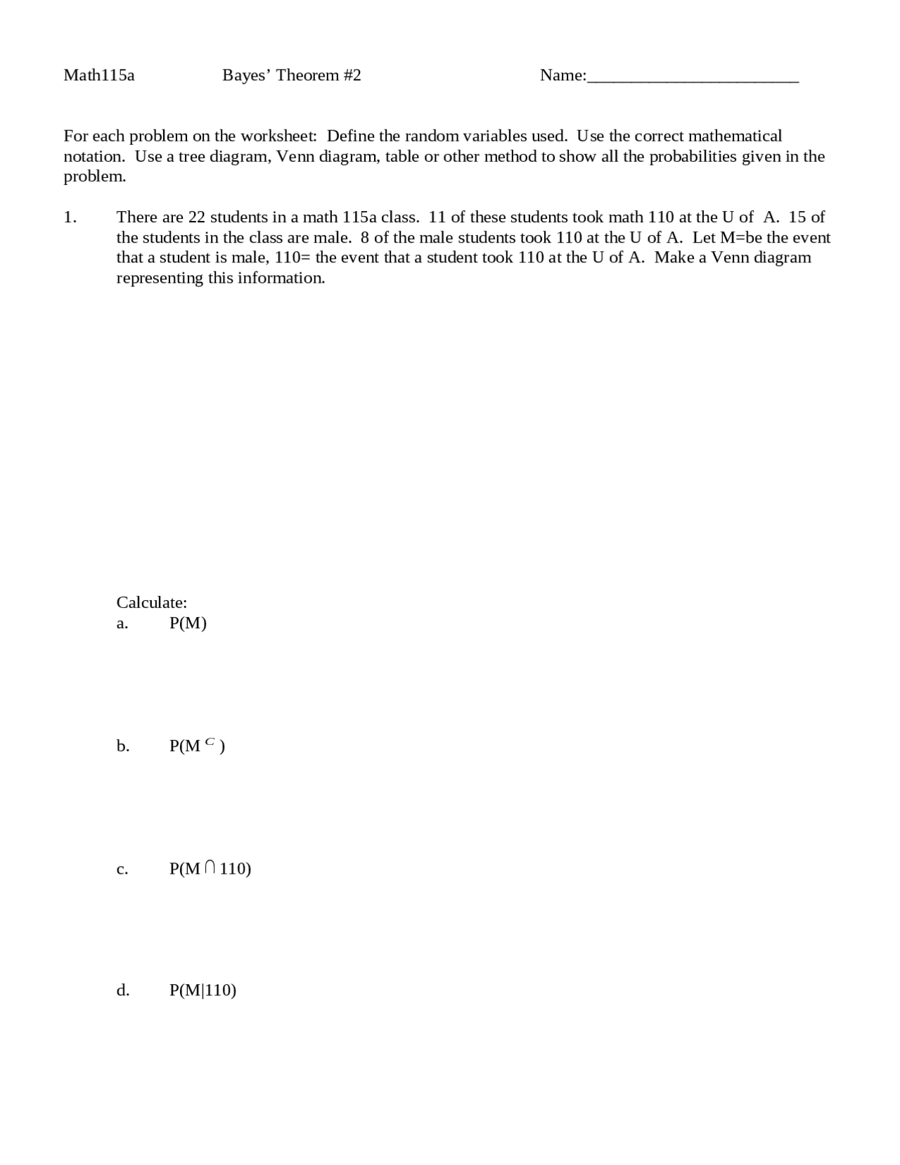 Bayes Theorem 2 Business Mathematics I Math 115a Docsity