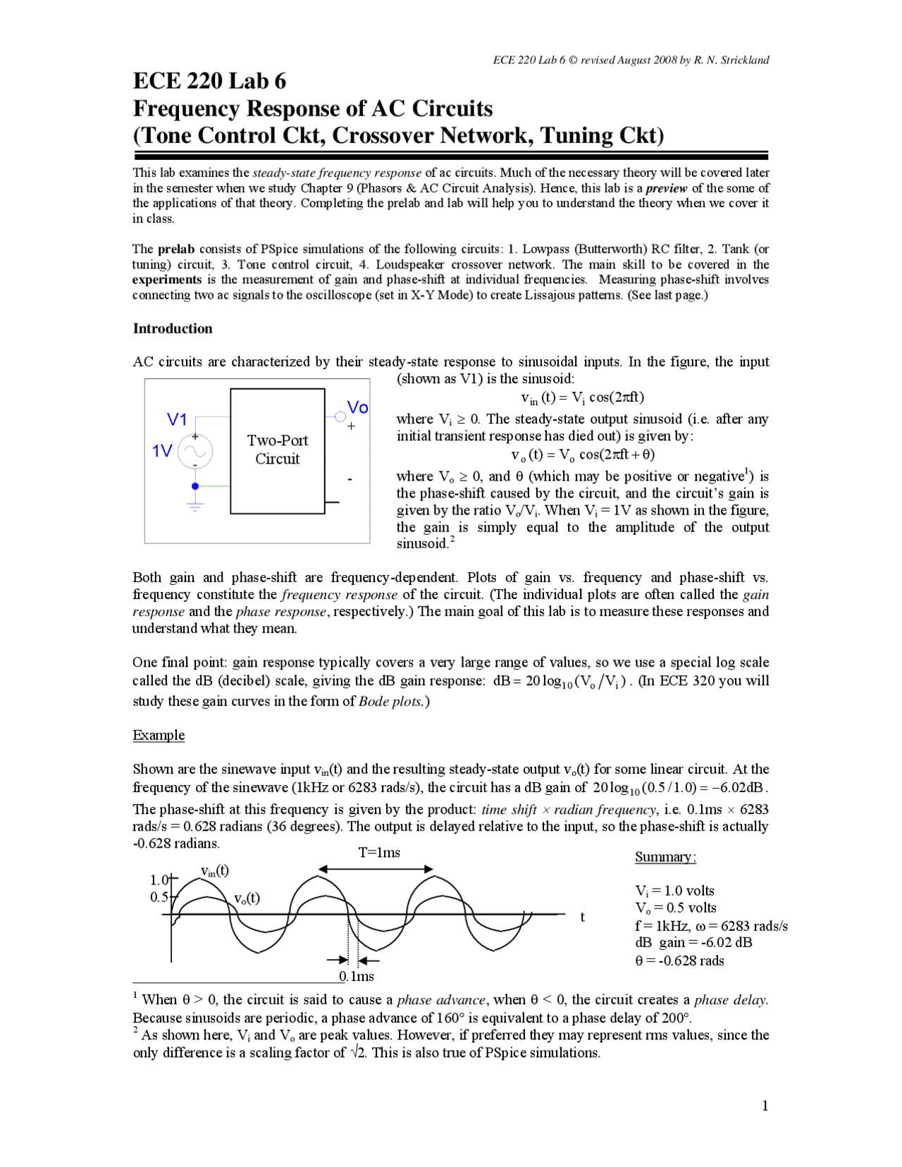 Lab 6 Frequency Response Of Ac Circuits Basic Circuits Ece 220
