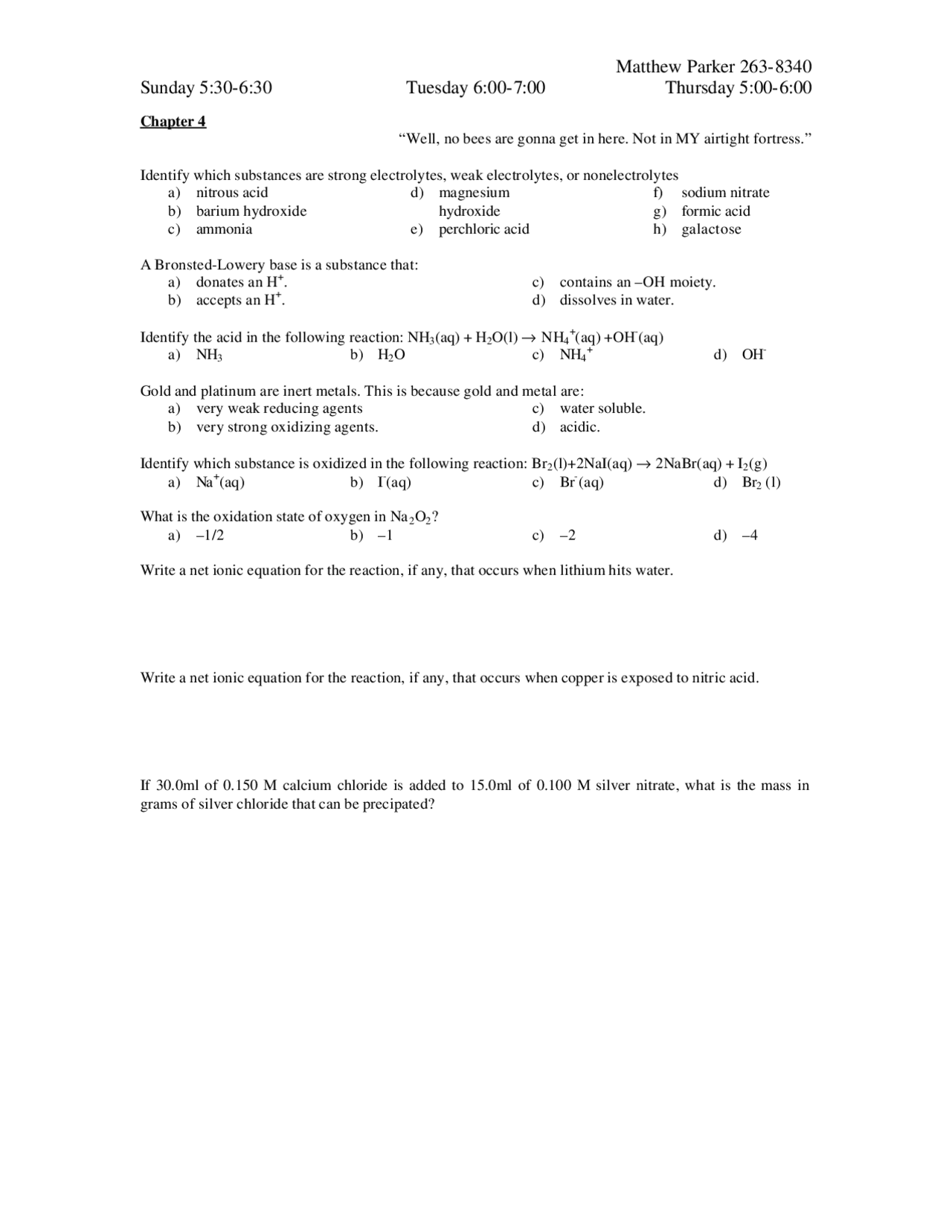 Assignment Unsolved Questions For General Chemistry I Che 1101 Docsity