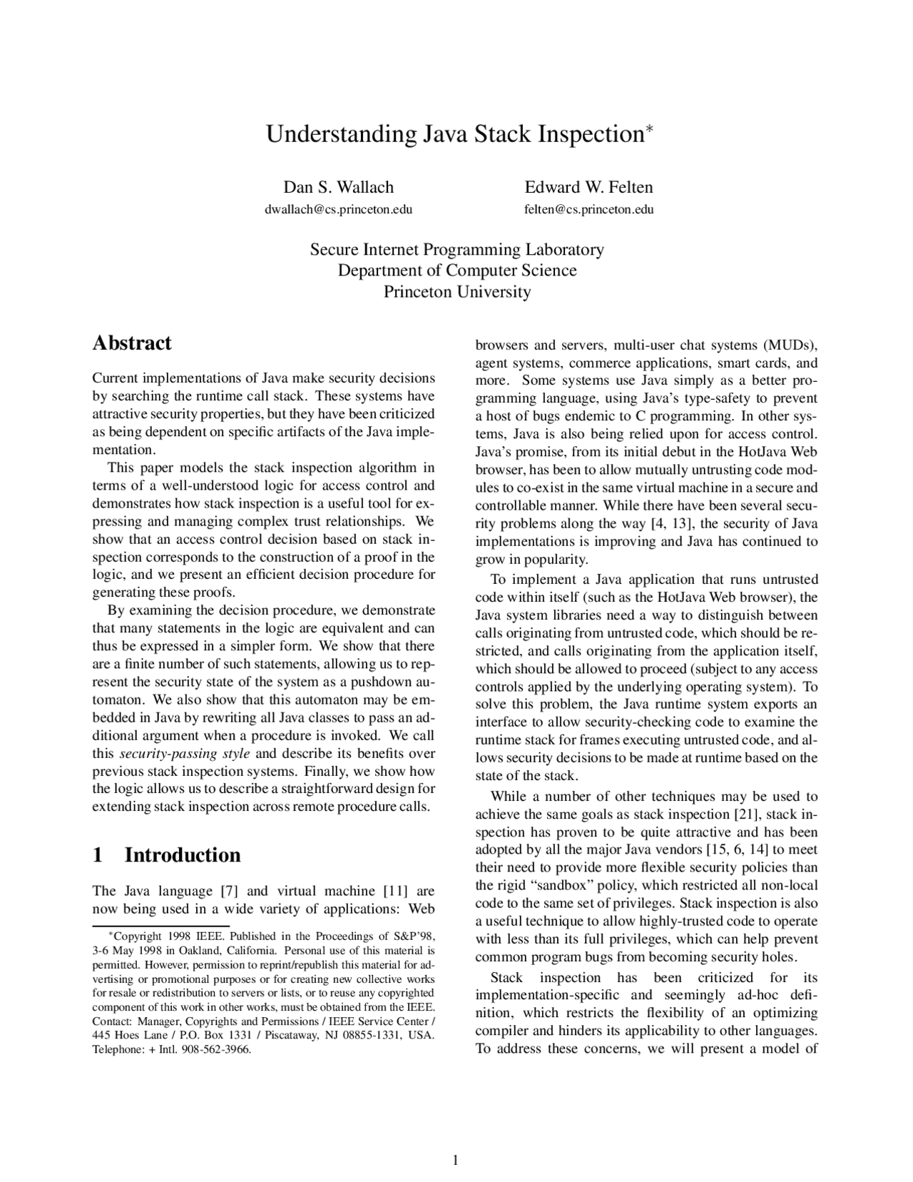 Lecture Notes on Understanding Java Stack Inspection | CS 2110 - Docsity