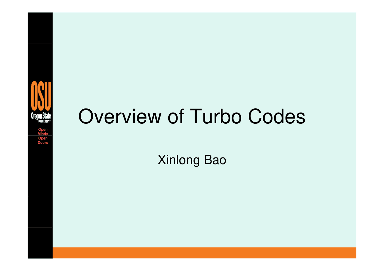 Overview Of Turbo Codes Final Exam Error Correction Code Cs 527
