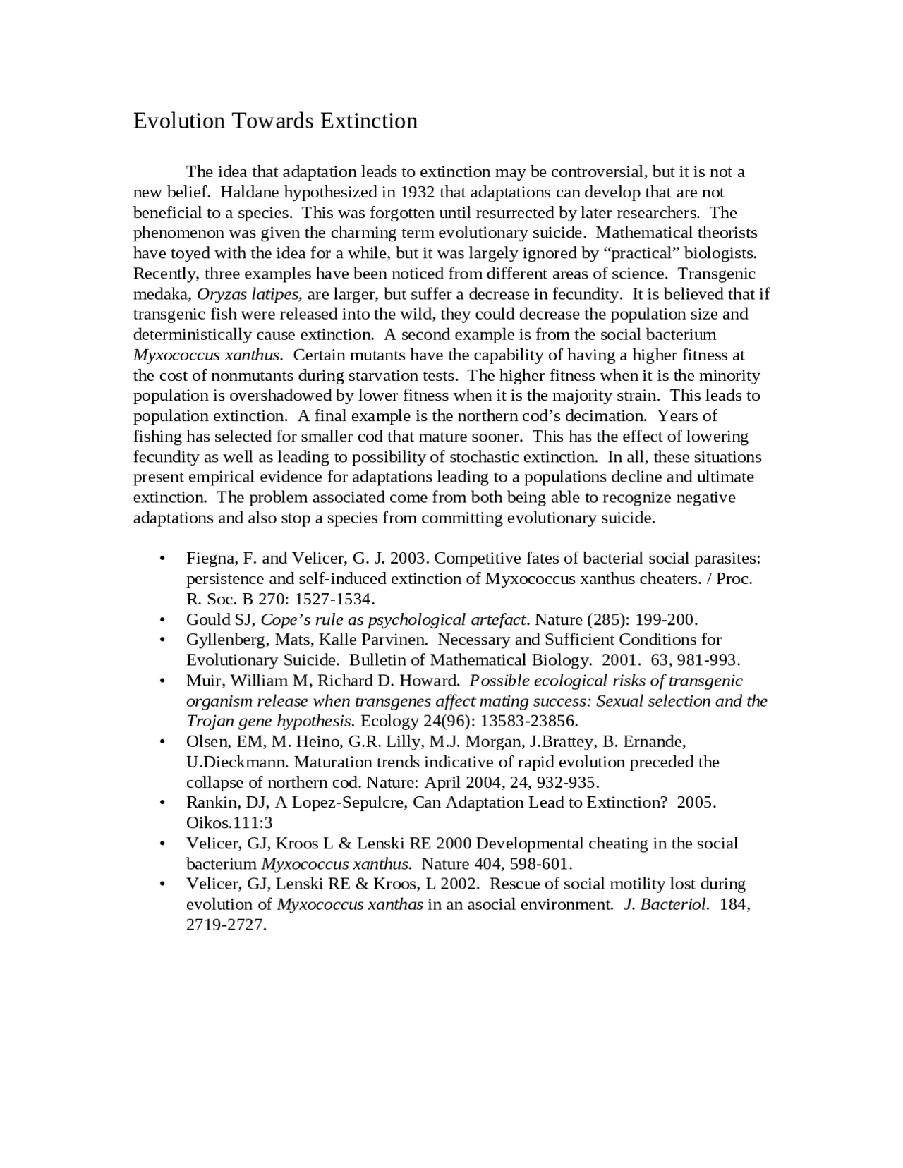 Evolution Towards Extinction Introduction To Population Genetics