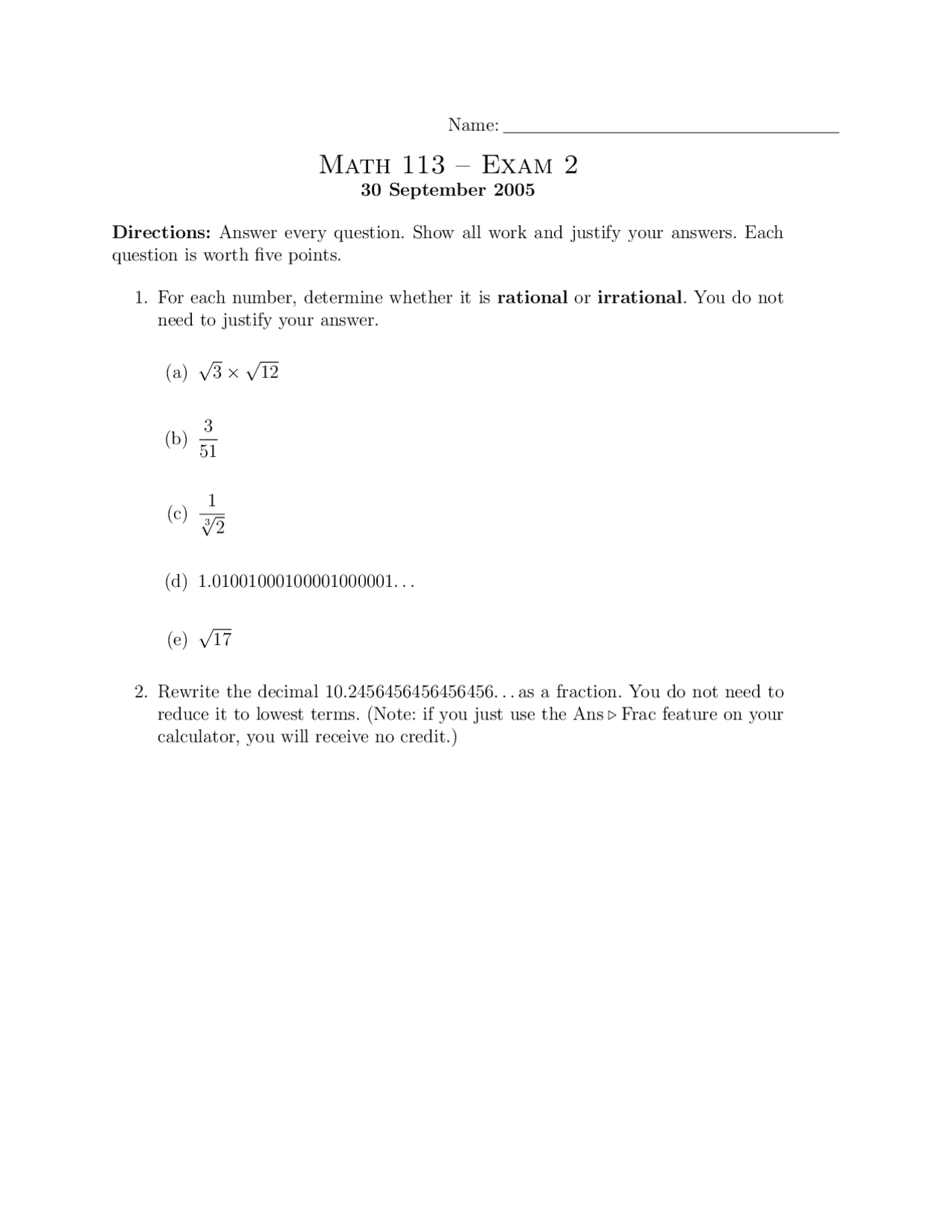 12 Questions Of Mathematical Reasoning Exam 2 Math 113 Docsity