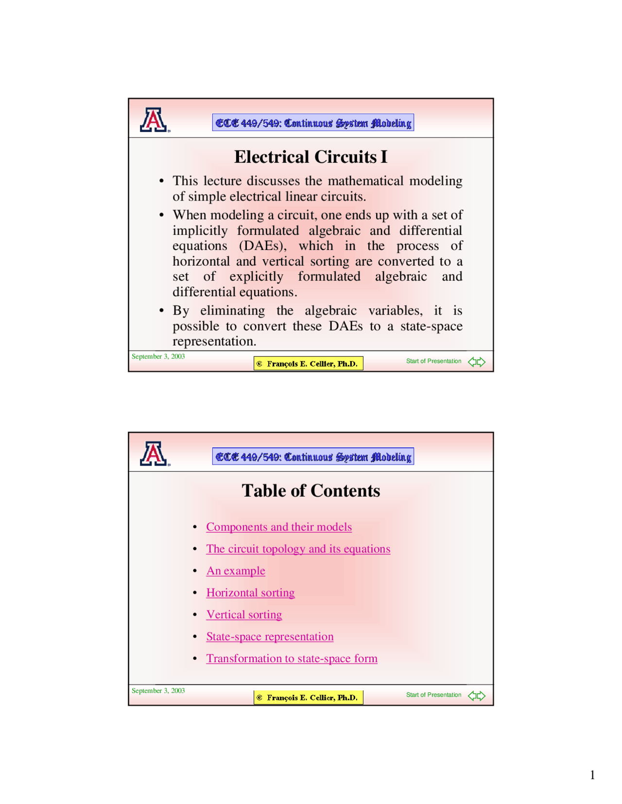Electrical Circuits I Continuous System Modeling Slides Ece 449 Docsity