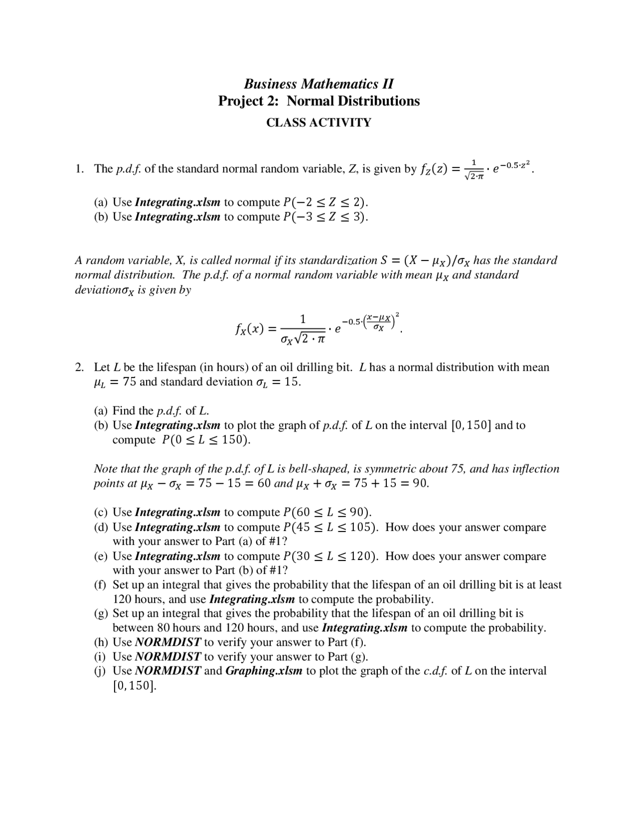 Business Mathematics Ii Normal Distribution Math 115b Docsity