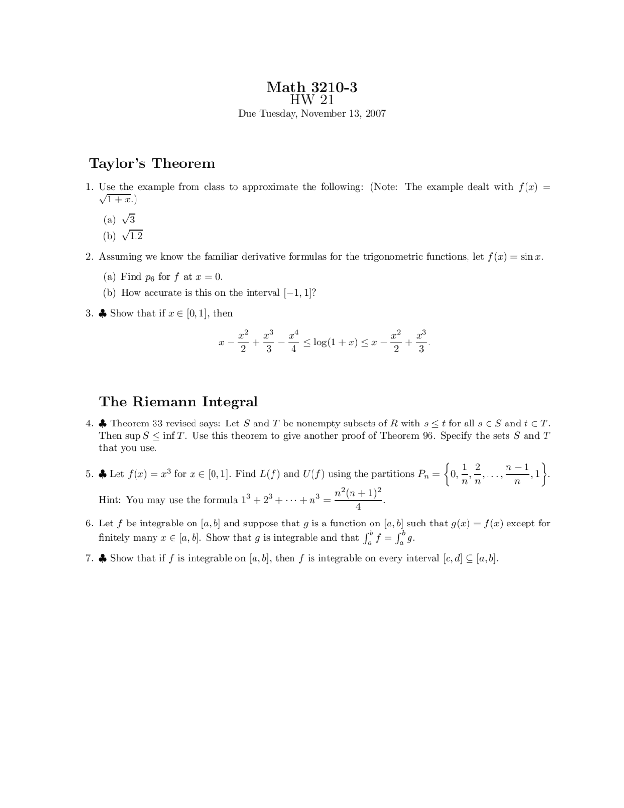 Taylor's Theorem - Foundations of Analysis I - Homework 21 | MATH 3210 | Assignments Mathematics ...