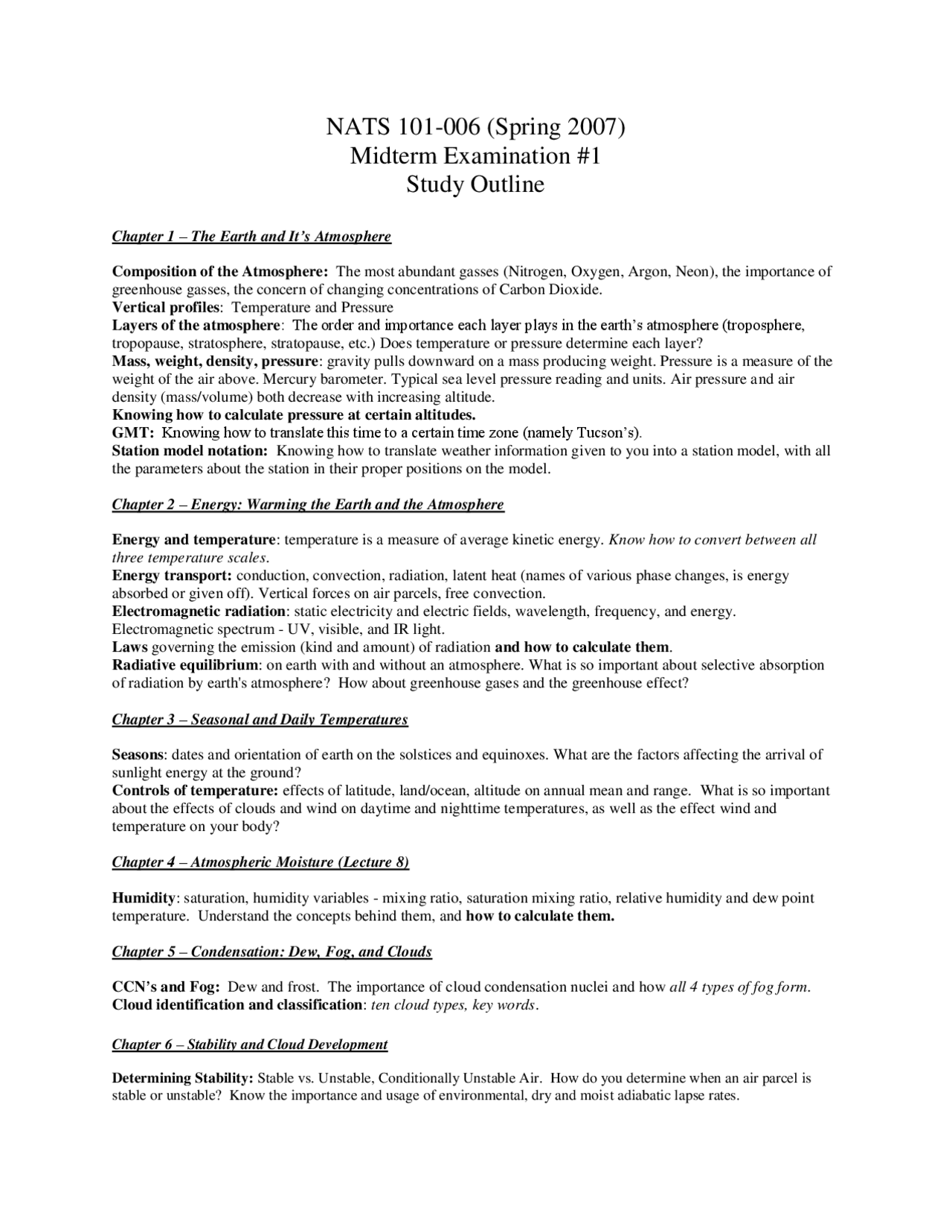The Earth And Its Atmosphere Midterm Exam 1 Nats 101 Docsity