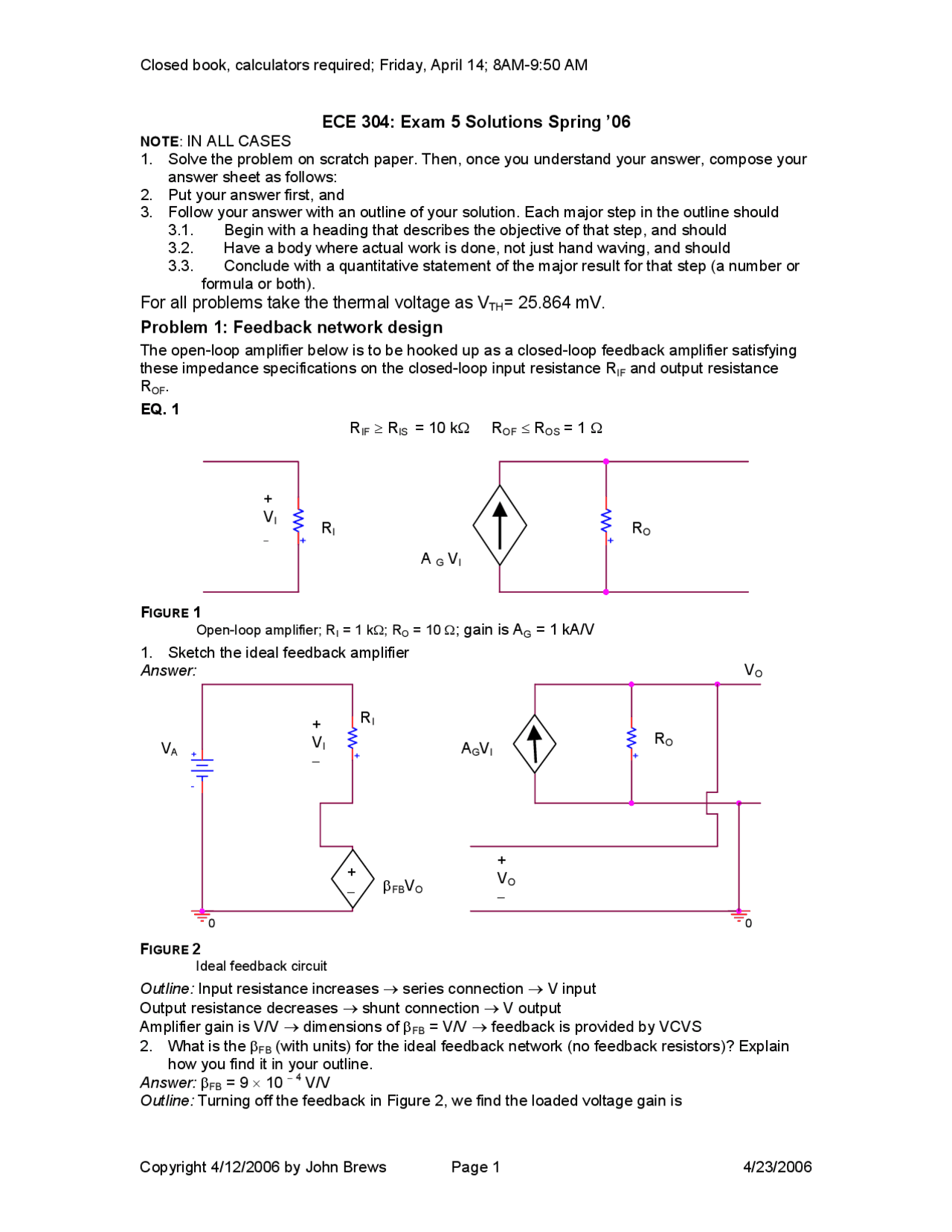 Solutions To Old Exam 5 Design Of Electronic Circuits Ece 304 Docsity