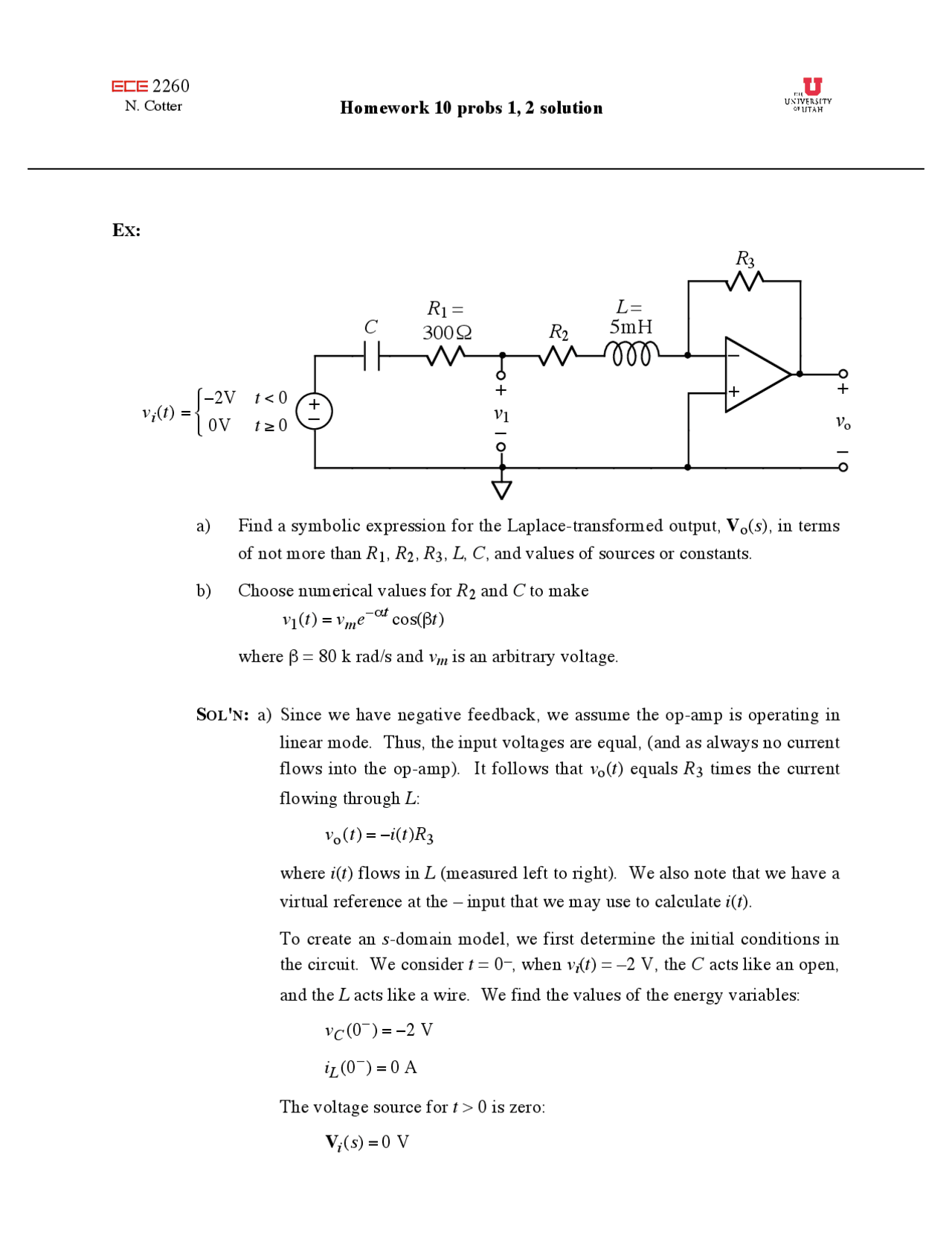 Solution of Assignment 10 - Fundamentals of Electric Circuits | ECE 2260 - Docsity