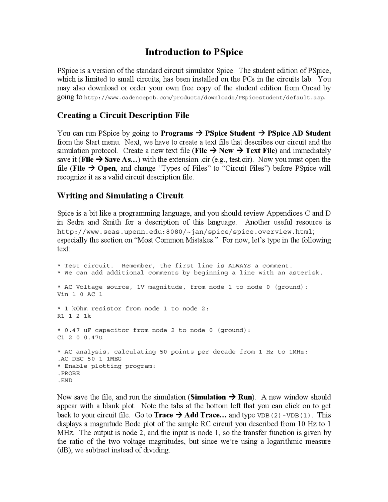 Lab for Introduction to PSpice - Engineer Electronics II | ECE 3110 | Lab Reports Electrical and ...