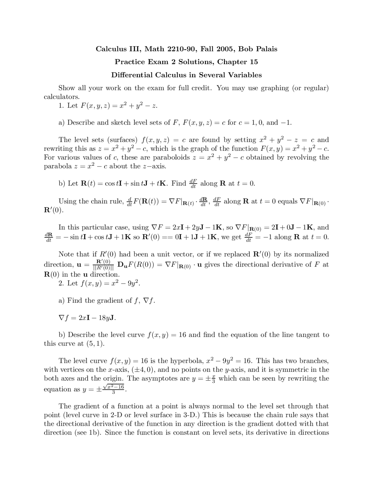 5 Solved Questions on Differential Calculus of Variables - Exam 2 | MATH 2210 - Docsity