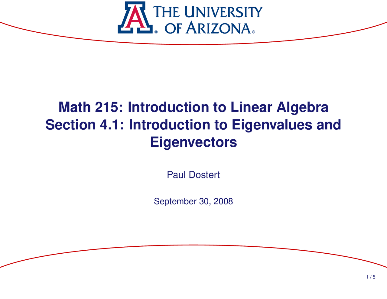Introduction To Eigenvalues And Eigenvectors Lecture Slides Math