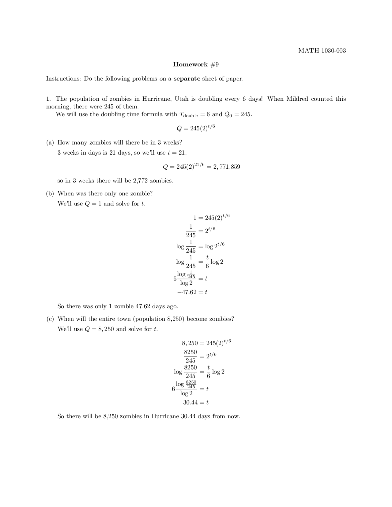 Quantitative Reasoning Assignment 9 Answers Math 1030 Docsity