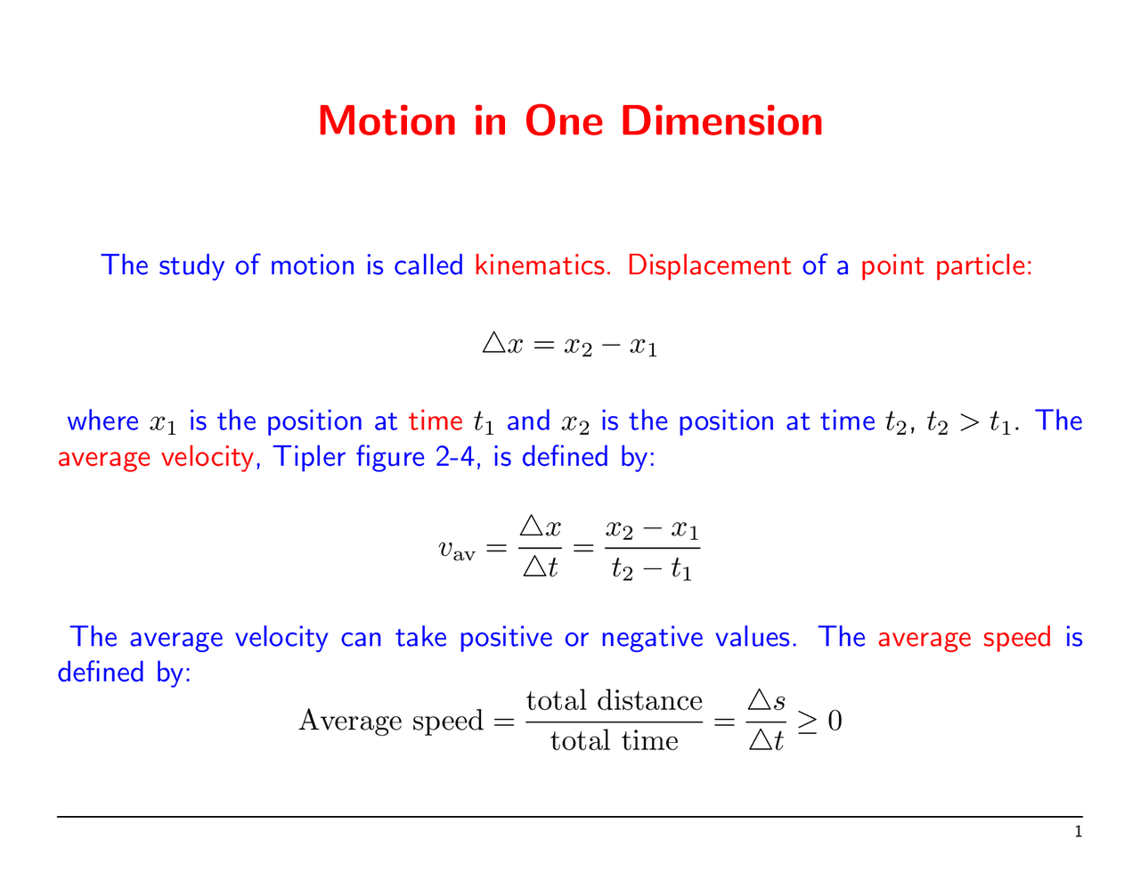 Motion In One Dimension Handout Phy 2048c Docsity