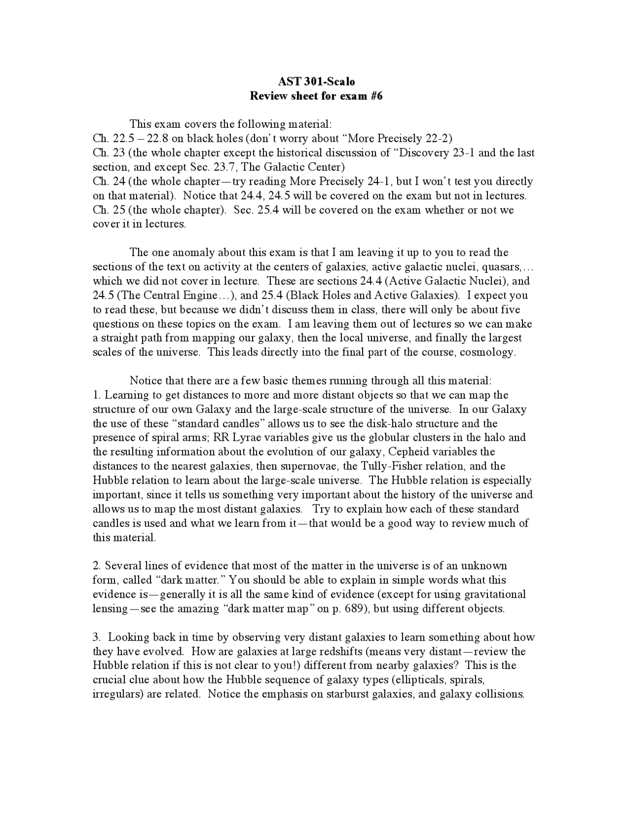 Review Sheet For Exam 6 Introduction To Astronomy Ast 301 Docsity