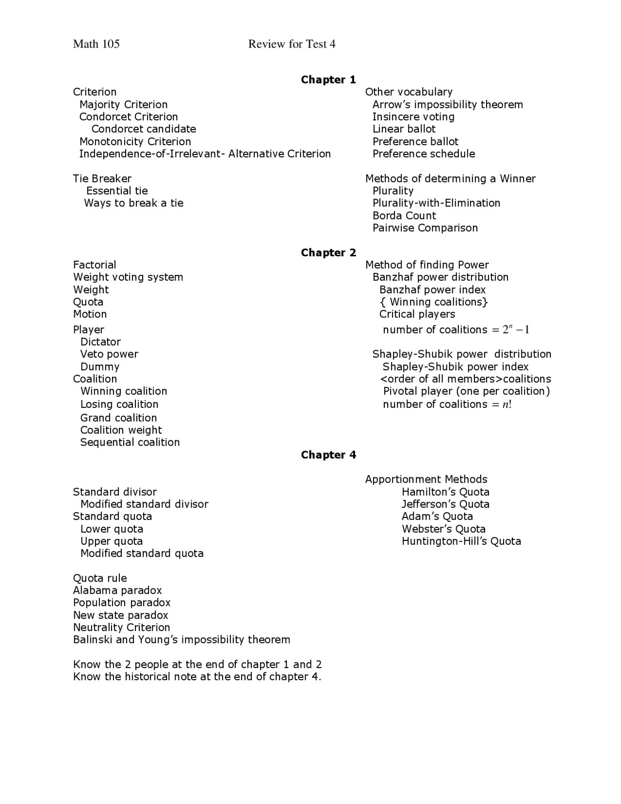 Review For Test Mathematics In Modern Society Math 105 Docsity