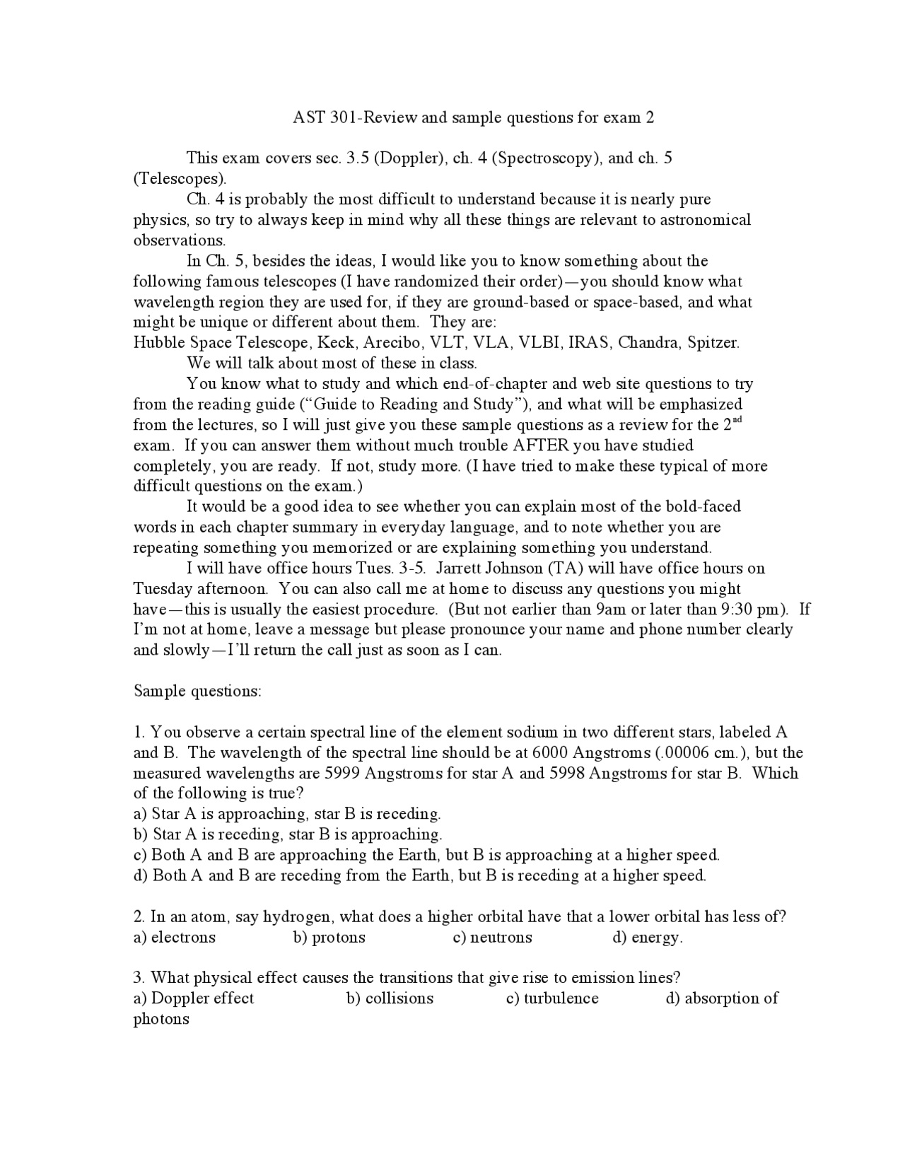 Review And Sample Questions For Exam 2 Introduction To Astronomy