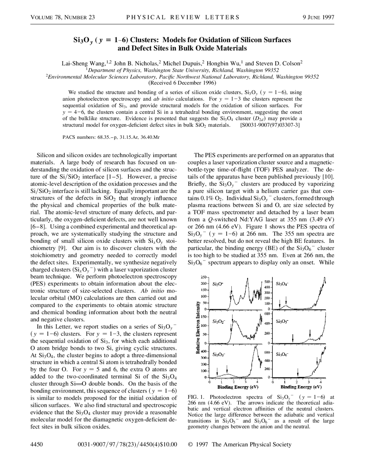 Models for Oxidation of Silicon surface and Defect Site - Experiment ...