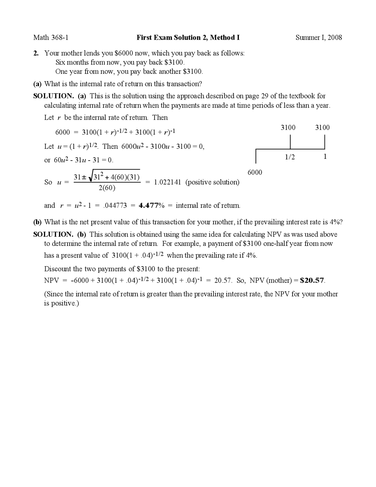 Solutions Exam 1 An Introduction To The Mathematics Of Investing