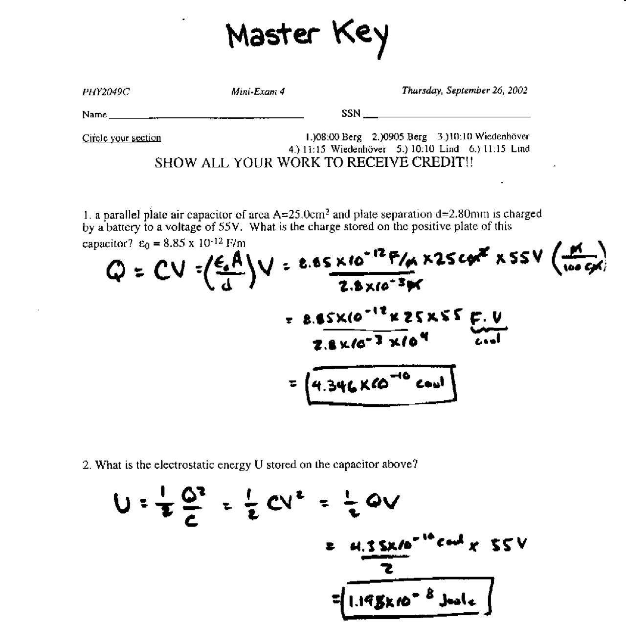 Master Key Exam 4 - General Physics | PHY 2049C - Docsity