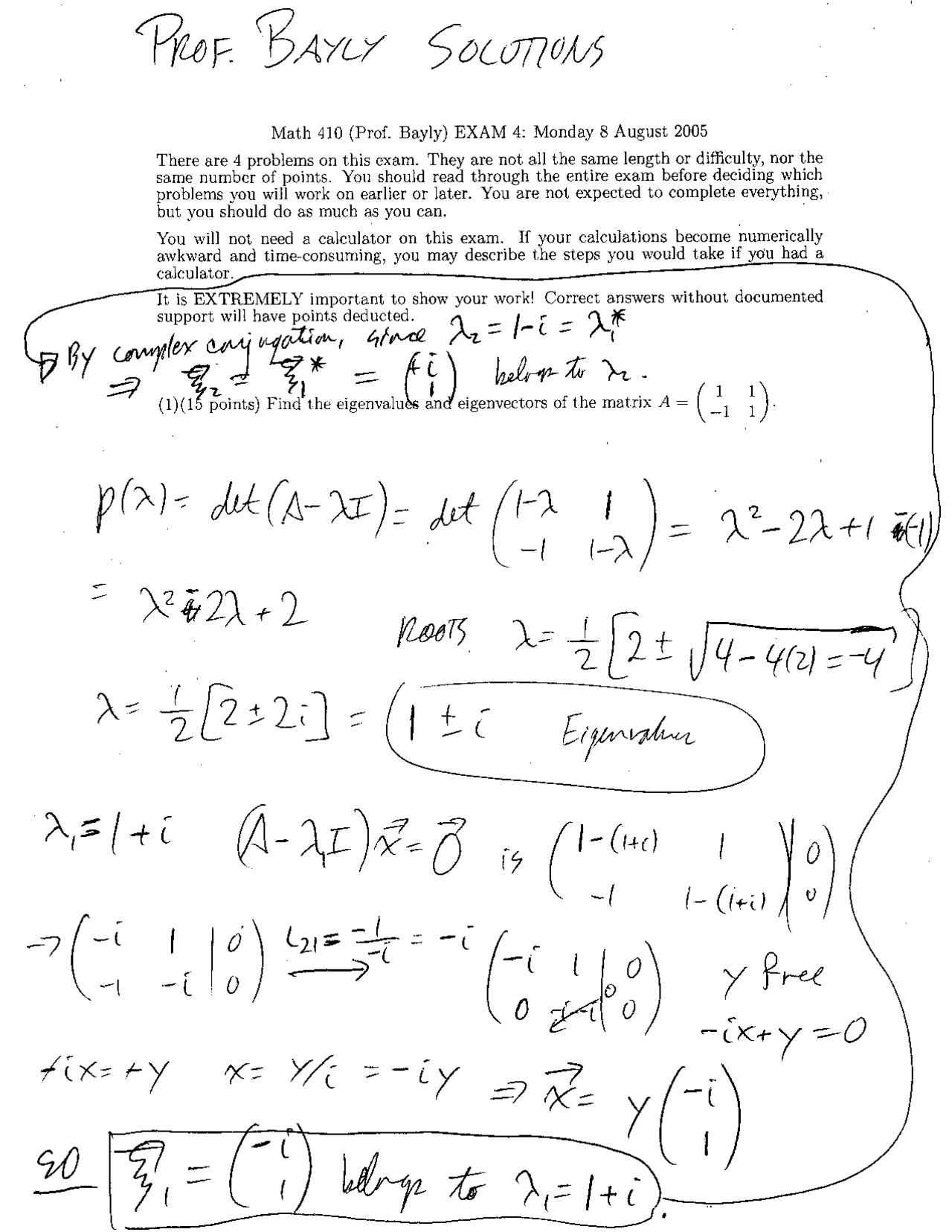 Old Exam 4 with Resolution - Matrix Analysis | MATH 410 - Docsity