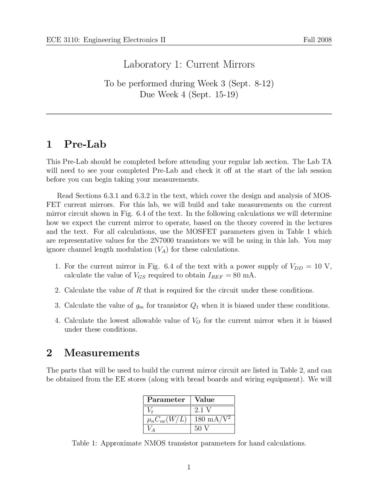 Laboratory 1 Current Mirrors Engineer Electronics Ii Ece 3110