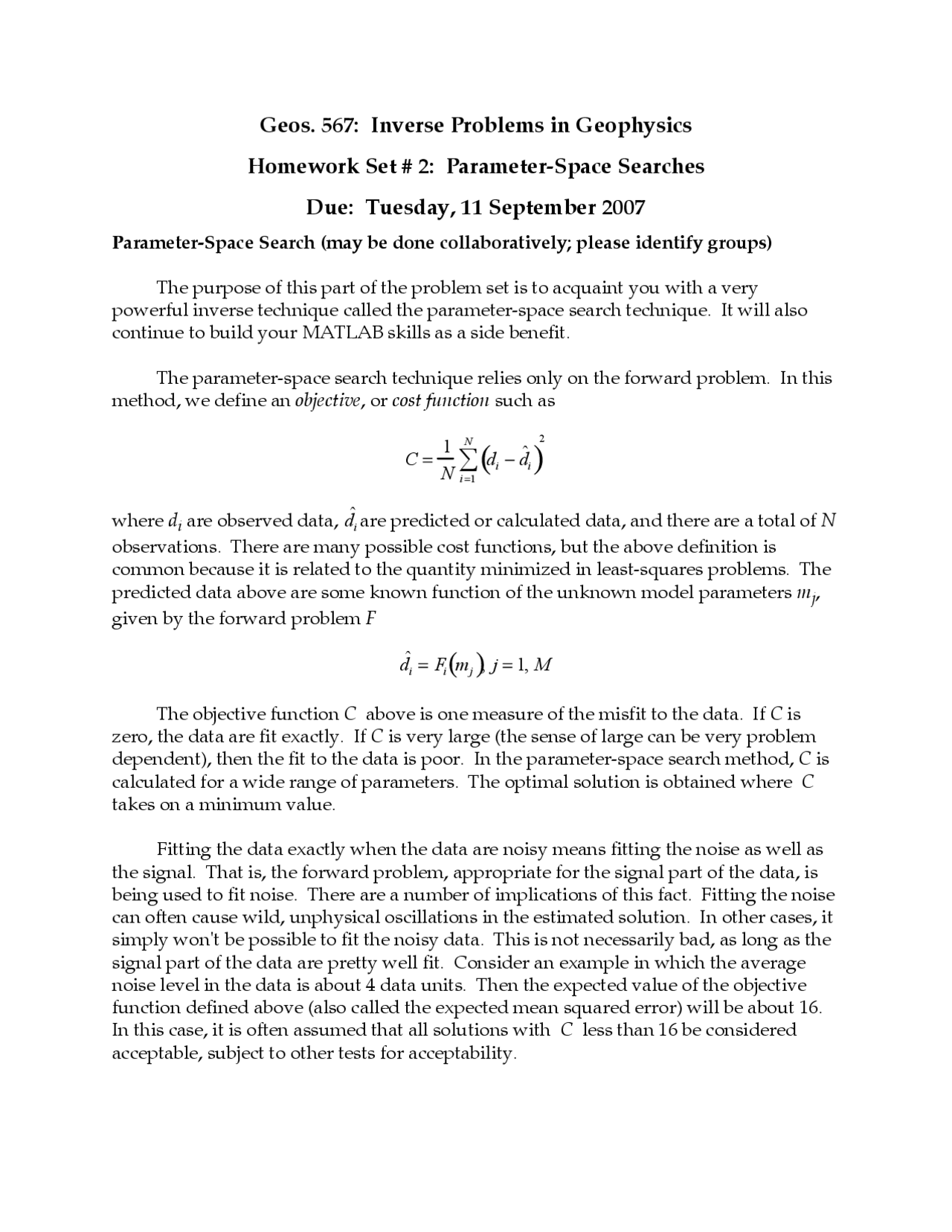 Homework Set 2 Parameter Space Searches Geos 567 Docsity