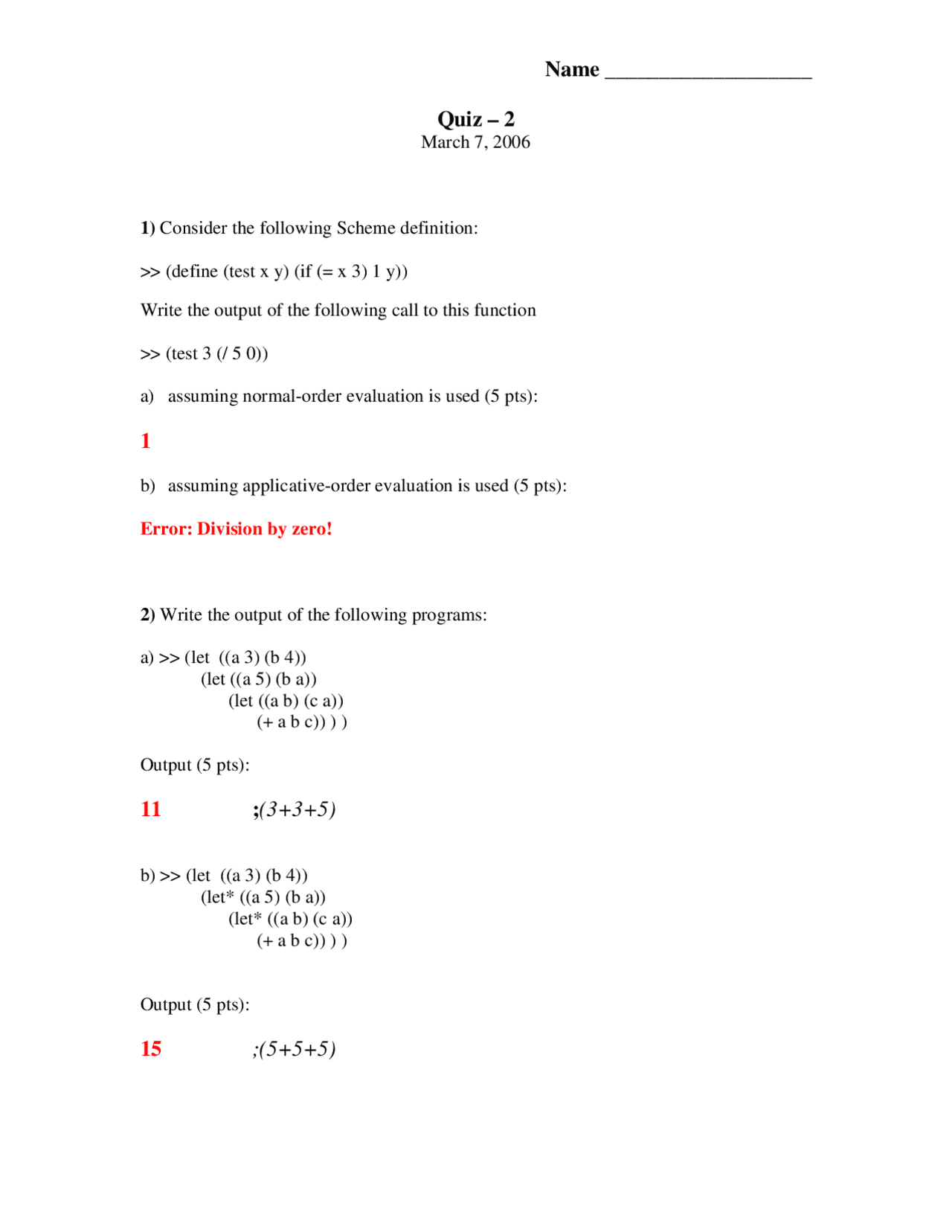 Solved Quiz 2 Programming Language Csc 4101 Docsity