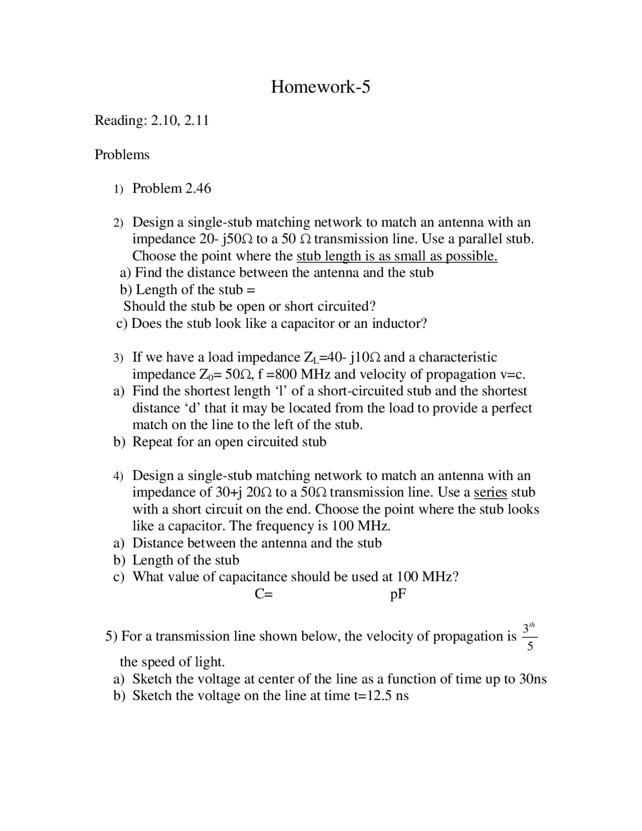 Fundamentals Of Electromagnetics And Transmission Lines Homework 5