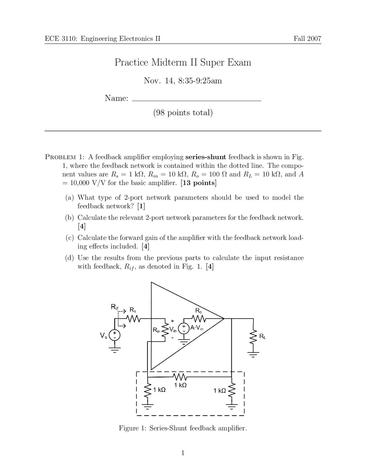 Practice Midterm Exam for Engineer Electronics II | ECE 3110 - Docsity