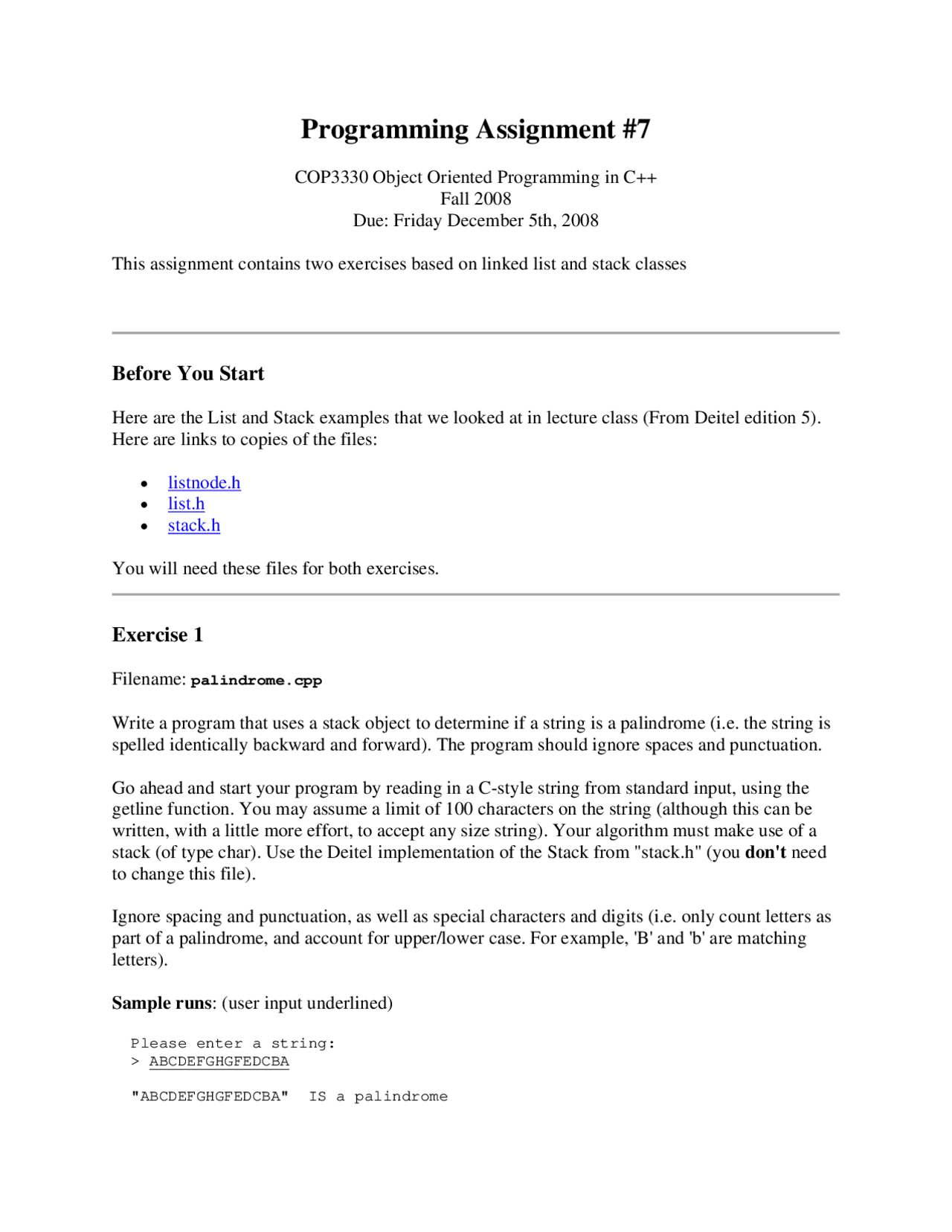 Programming Assignment 7 Object Oriented Programming In C Cop 3248