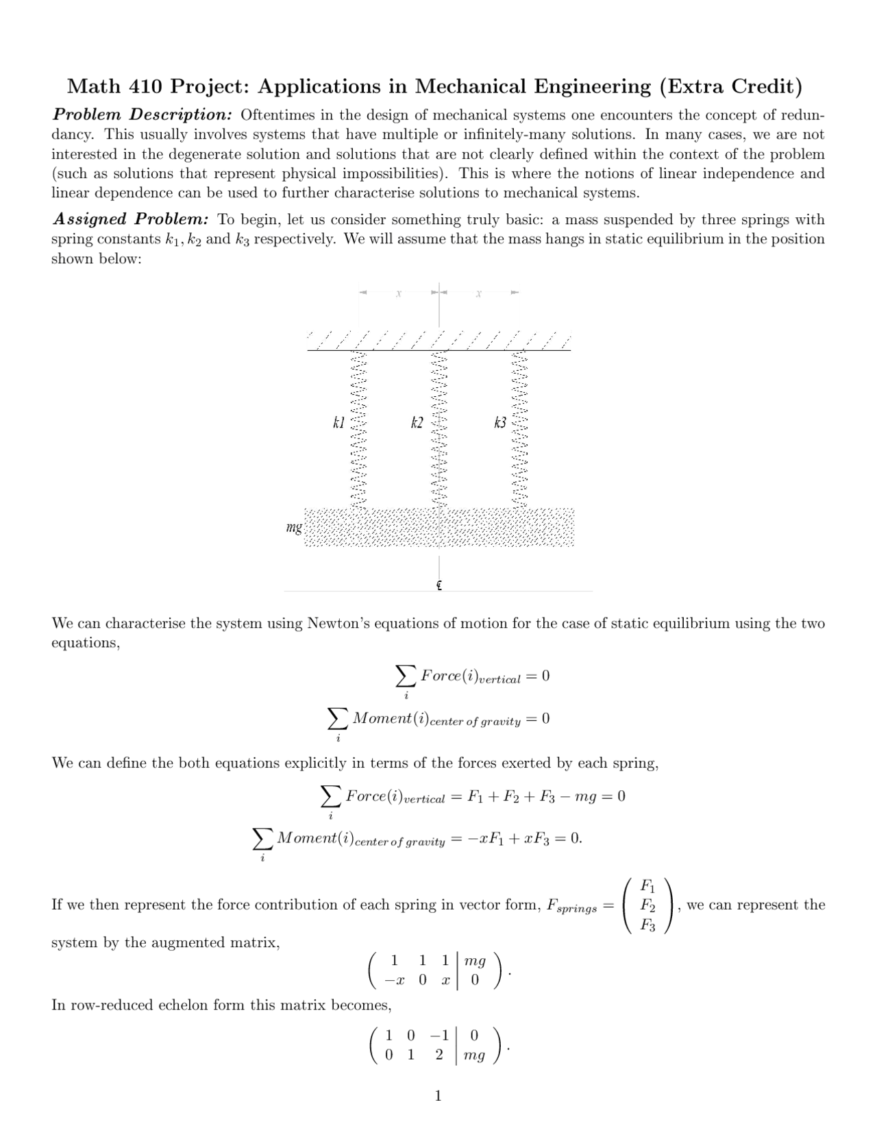 Project: Applications in Mechanical Engineering - Matrix Analysis | MATH 410 | Study Guides ...
