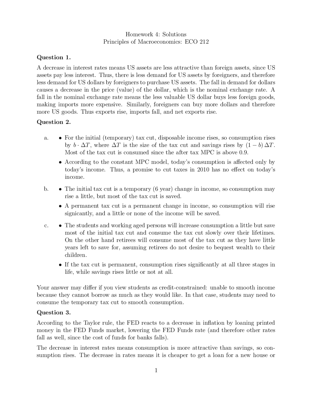 Economic Principles And Problems Homework 4 Solutions Eco 212 Docsity