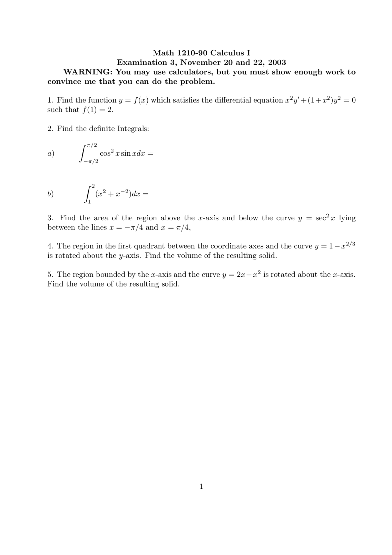 5 Questions On Calculus I Exam 3 Math 1210 Docsity
