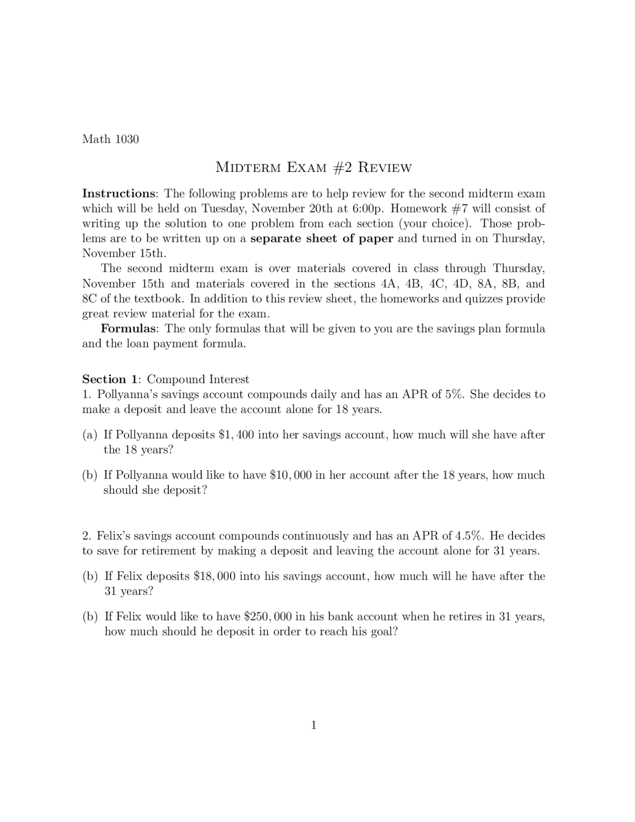 Midterm Exam 2 Review Introduction To Quantitative Reasoning Math