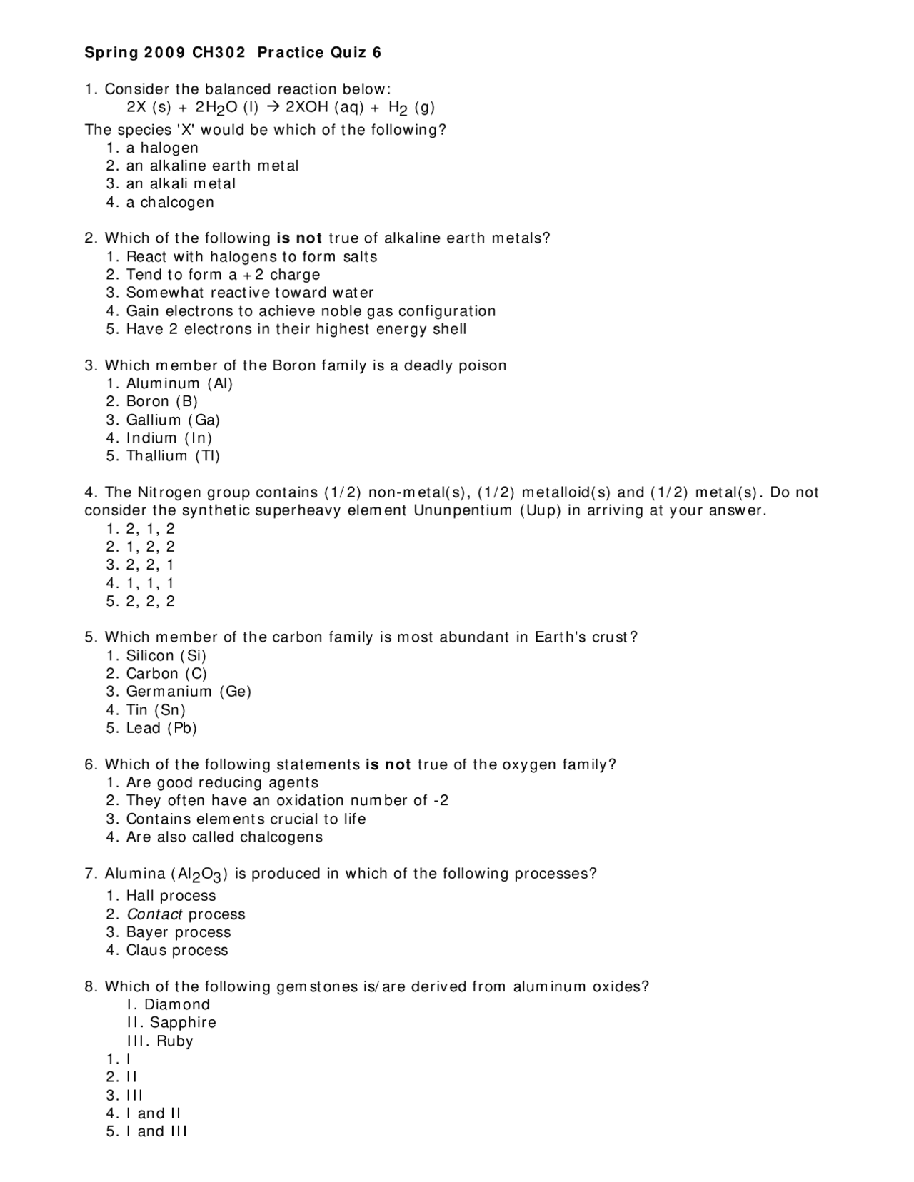Quiz 6 Principles Of Chemistry Ii Ch 302 Docsity