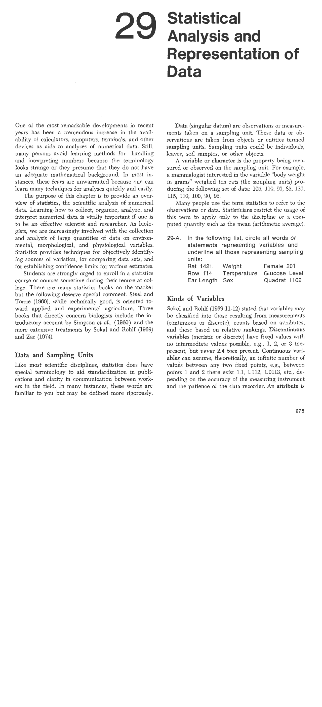 Statistical Analysis And Representation Of Data Lecture Notes Ecol