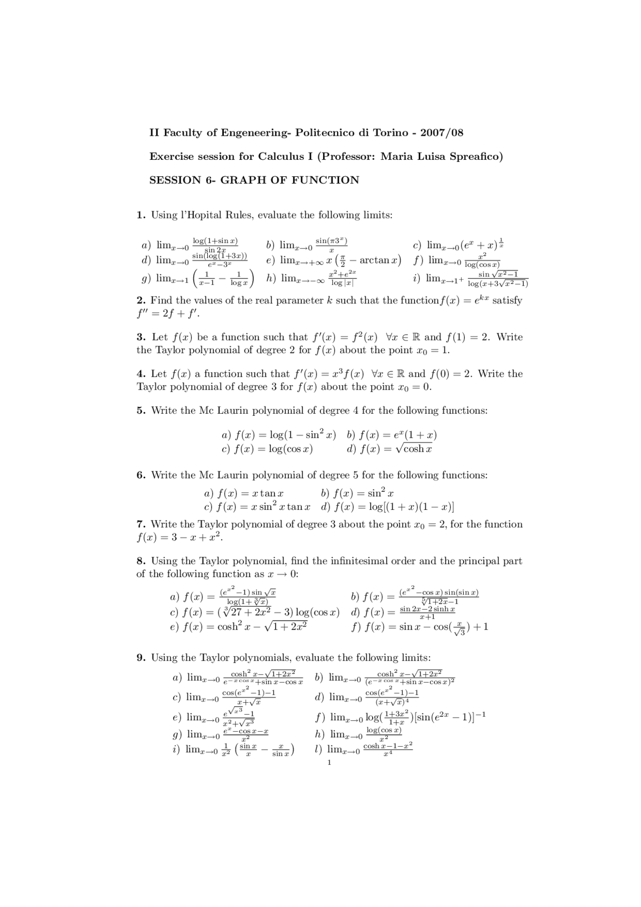 Calcolous 1 Graph Of Functions Docsity