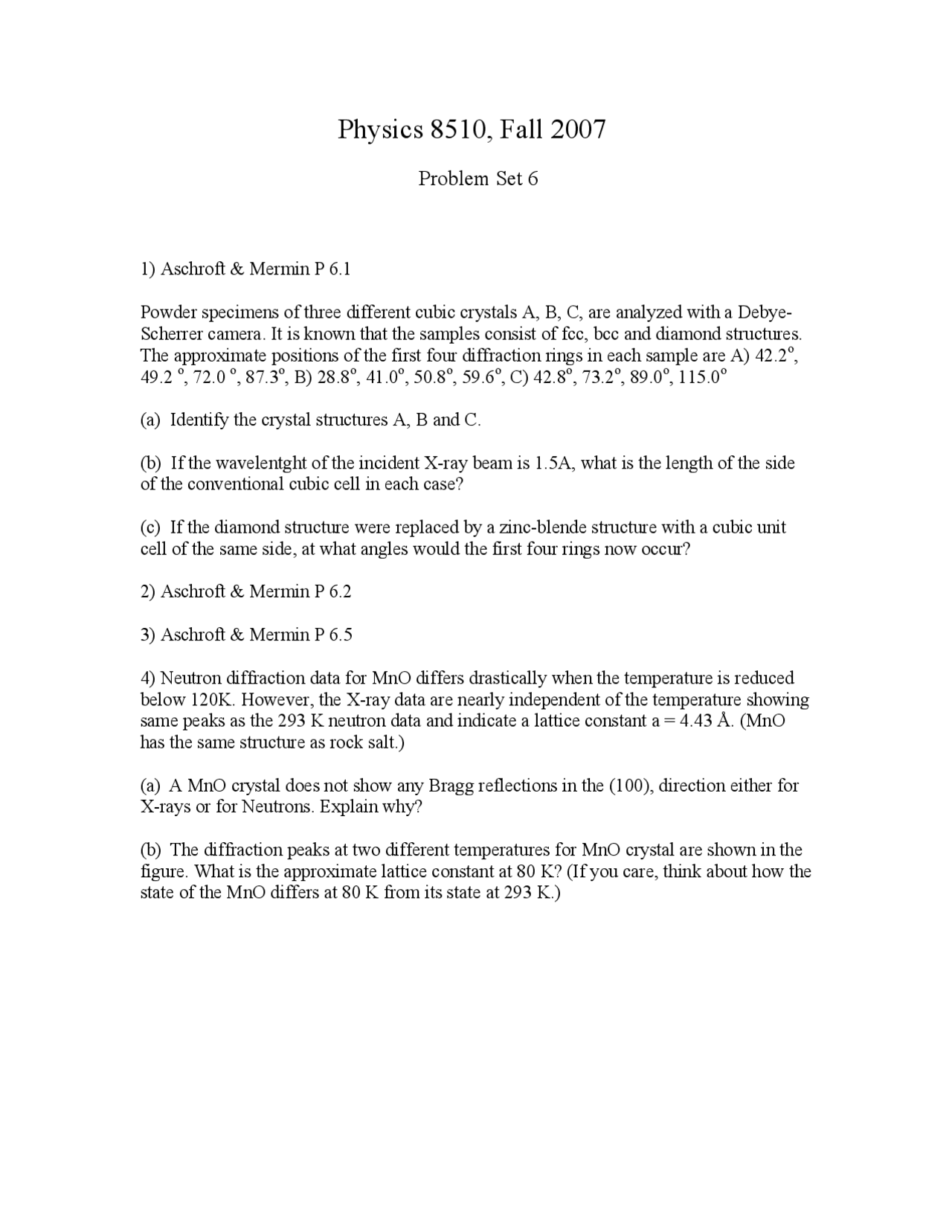 Problem Set 6 With Partial Solution For Solid State Physics Phys 8510