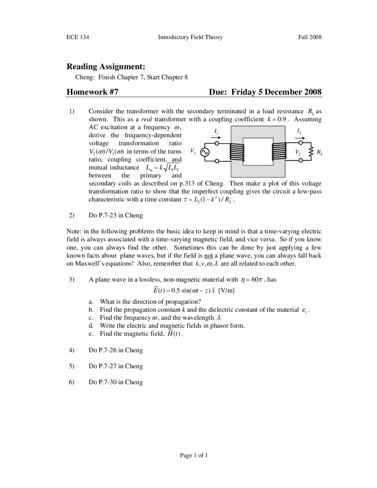 Homework 7 Introductory Fields Theory Ece 134 Docsity