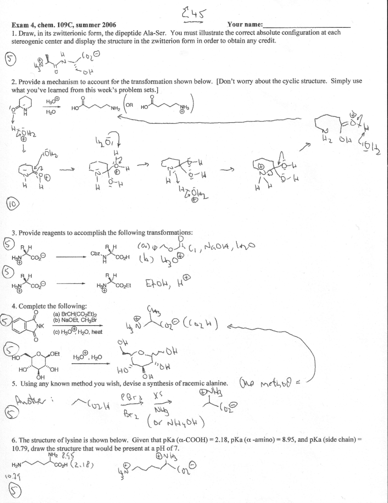 Exam With 6solved Problems Organic Chemistry Chem 109c Docsity