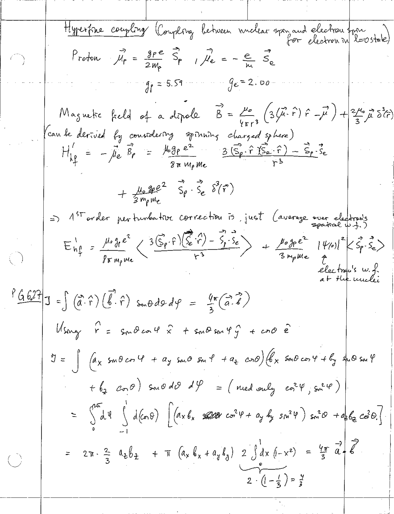 Handout Notes On Hyperfine Coupling Phys 7910 Docsity