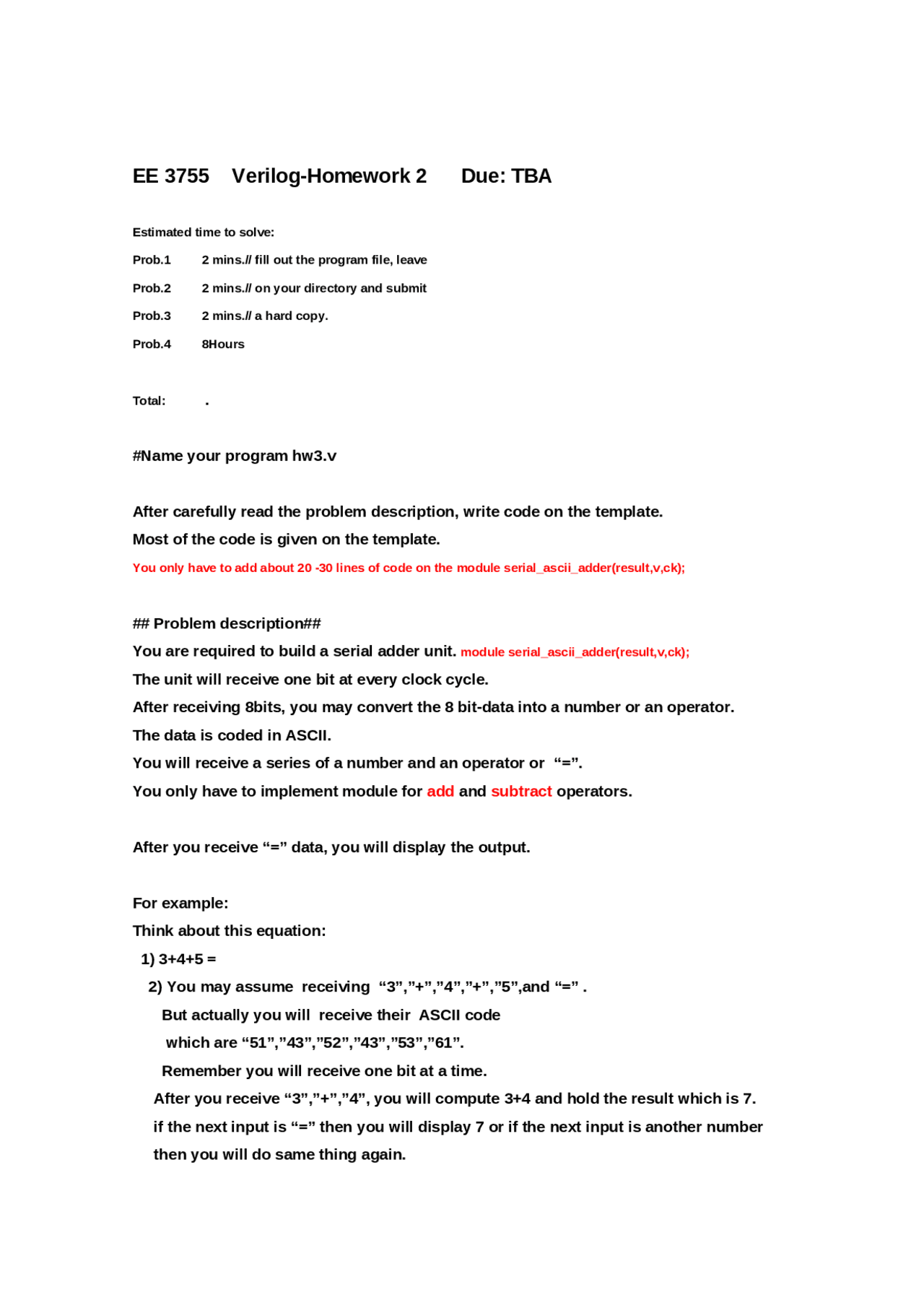 Computer Organization Verilog Homework 2 Ee 3755 Docsity