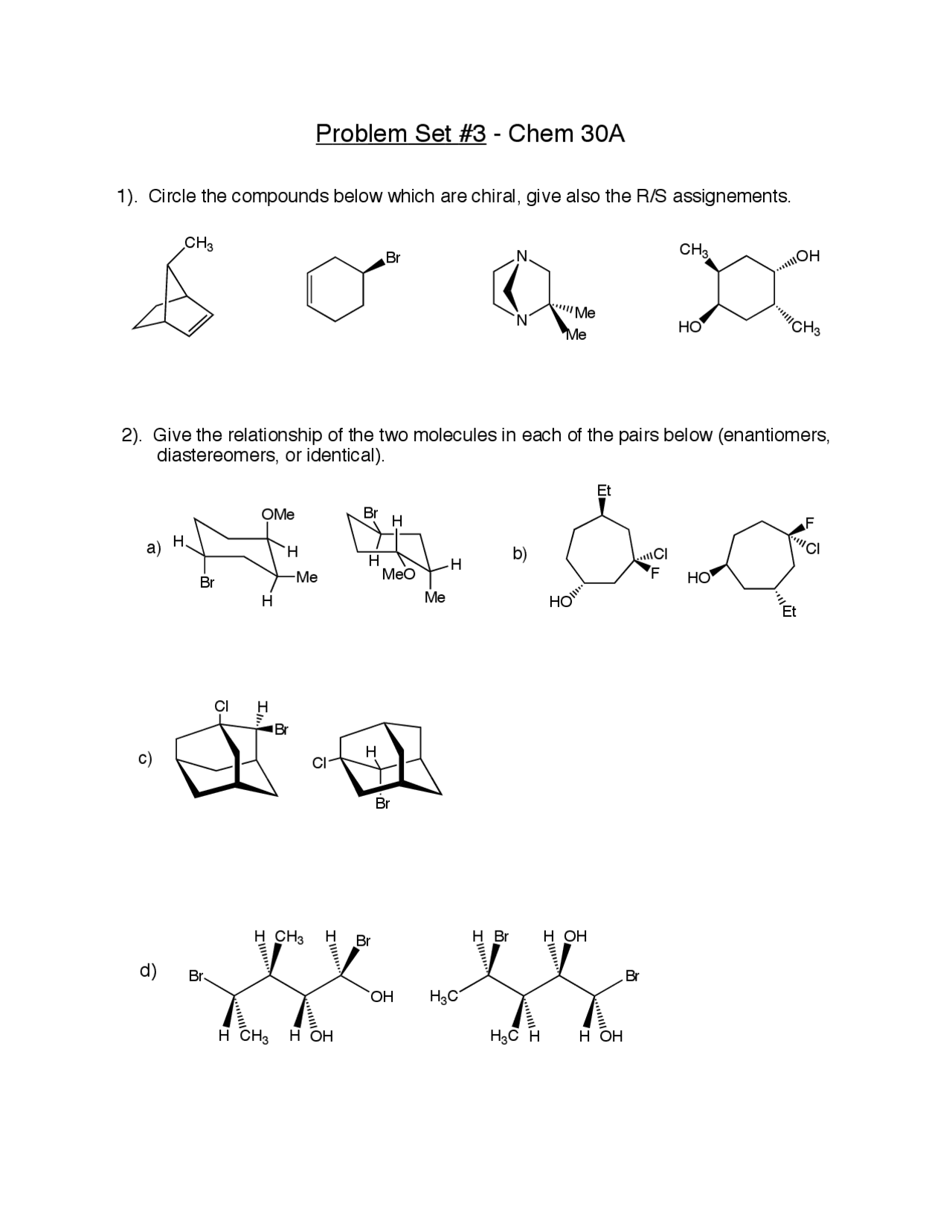 Problem Set 3 Organic Chemistry I Structure And Reactivity Chem