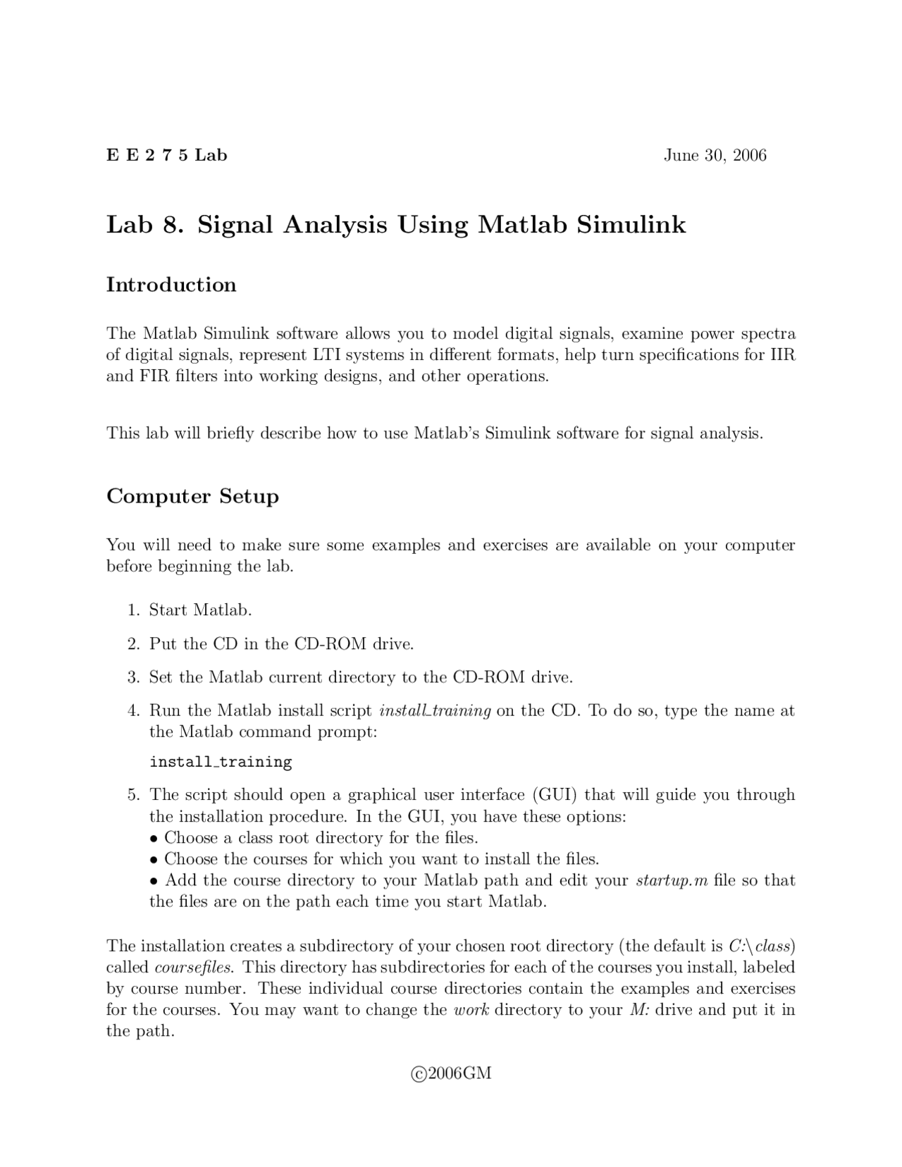 Signal Analysis Using Matlab Simulink Lab 8 Ee 275 Docsity
