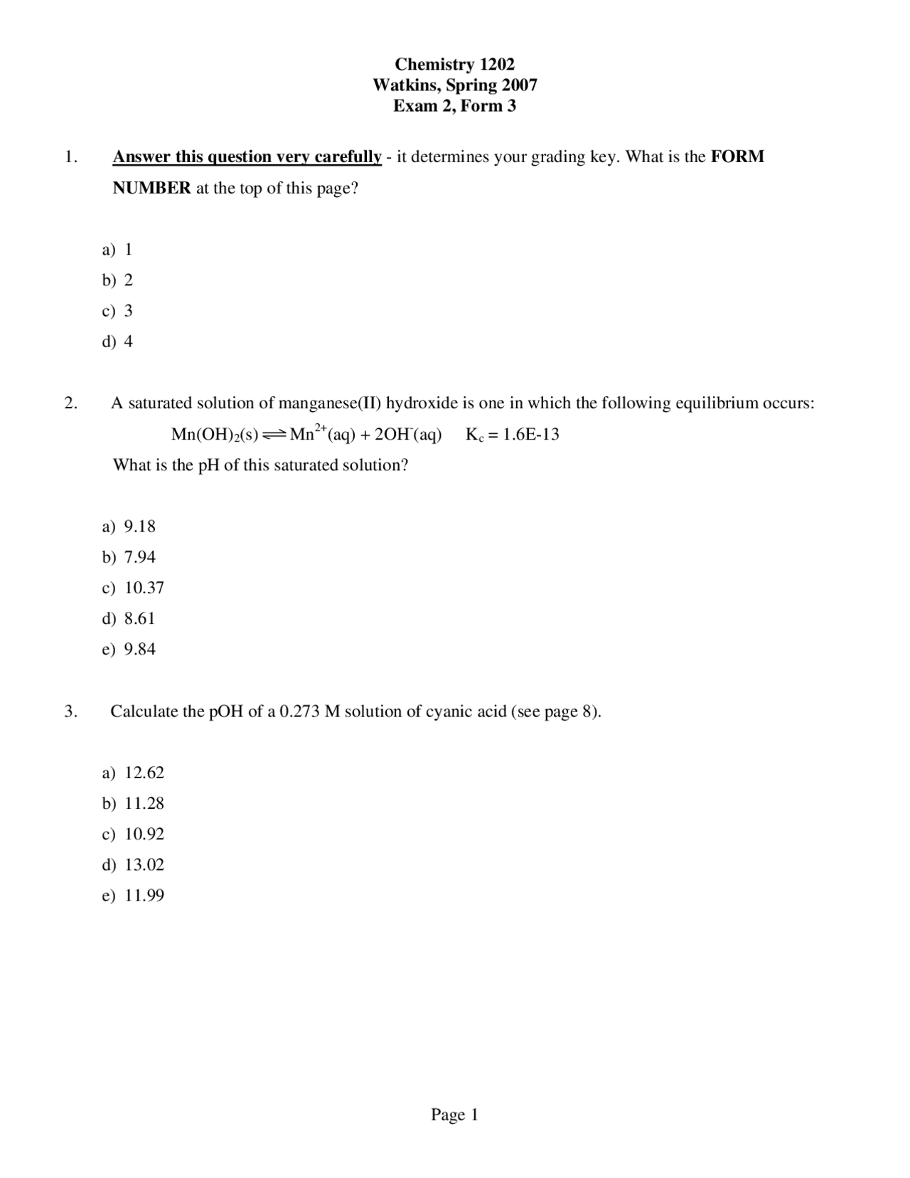 Exam 2 Mcqs On General Chemistry With Formulas Chem 1202 Docsity