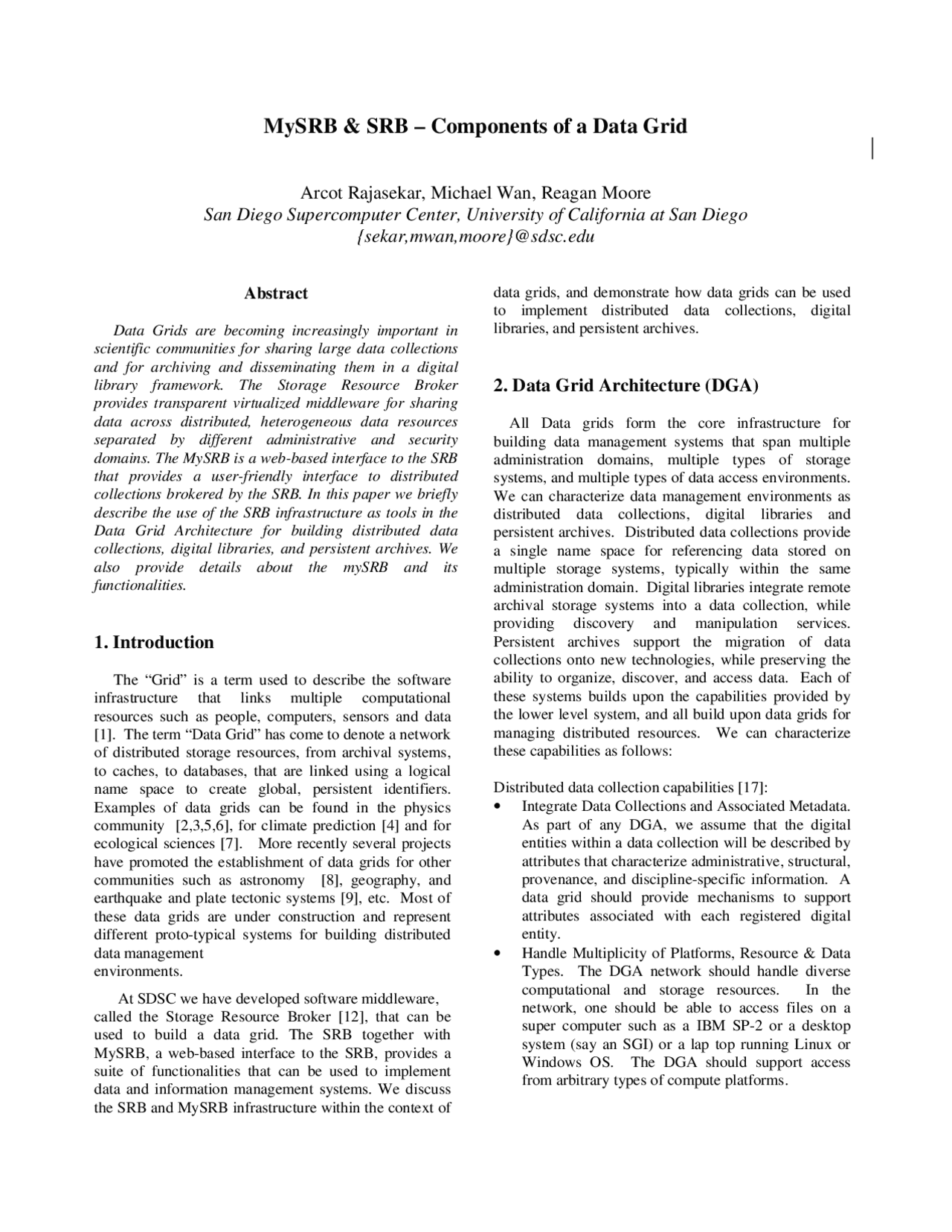 MySRB and SRB - Components of a Data Grid - Project Paper | CSC 7700 ...