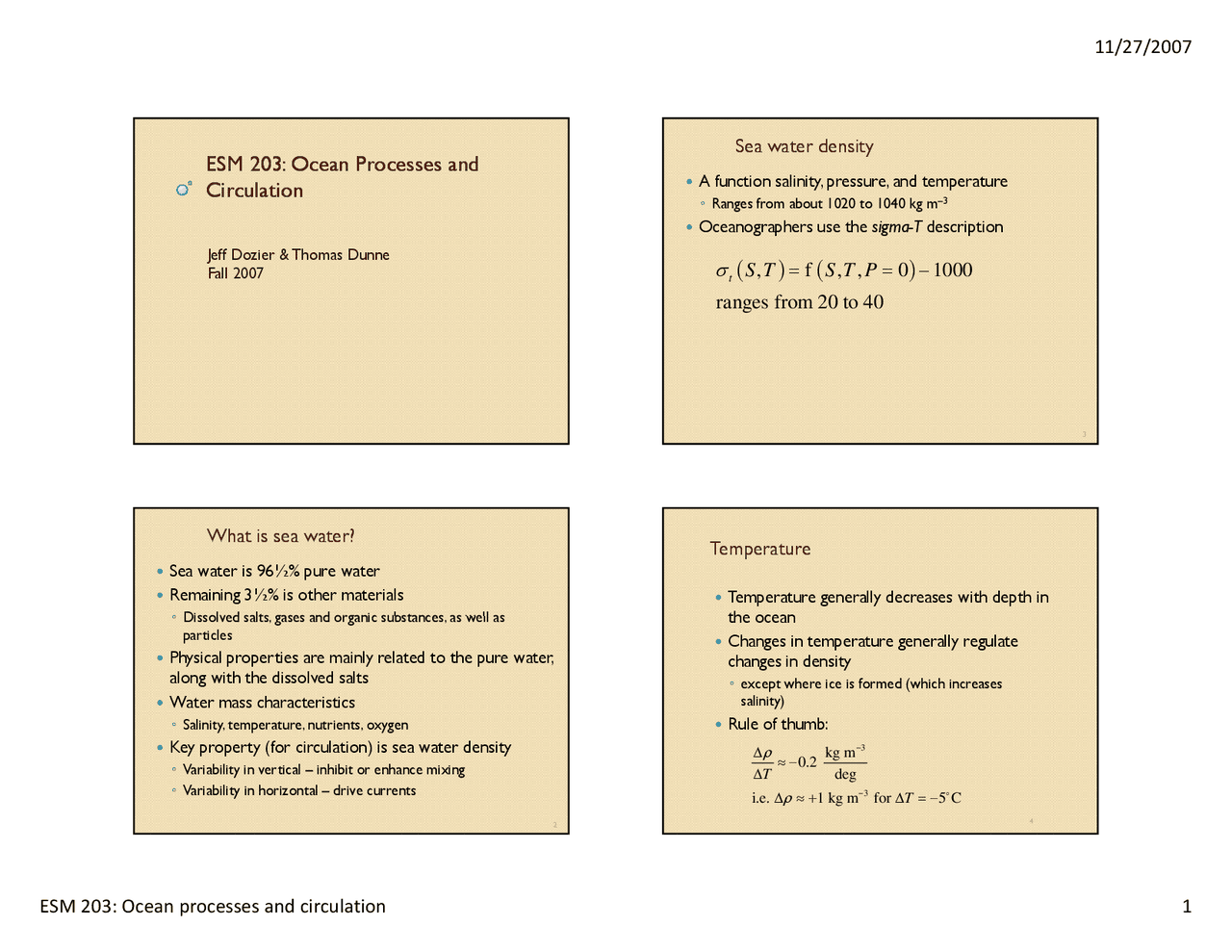 Ocean Processes And Circulation Slides Esm 203 Docsity